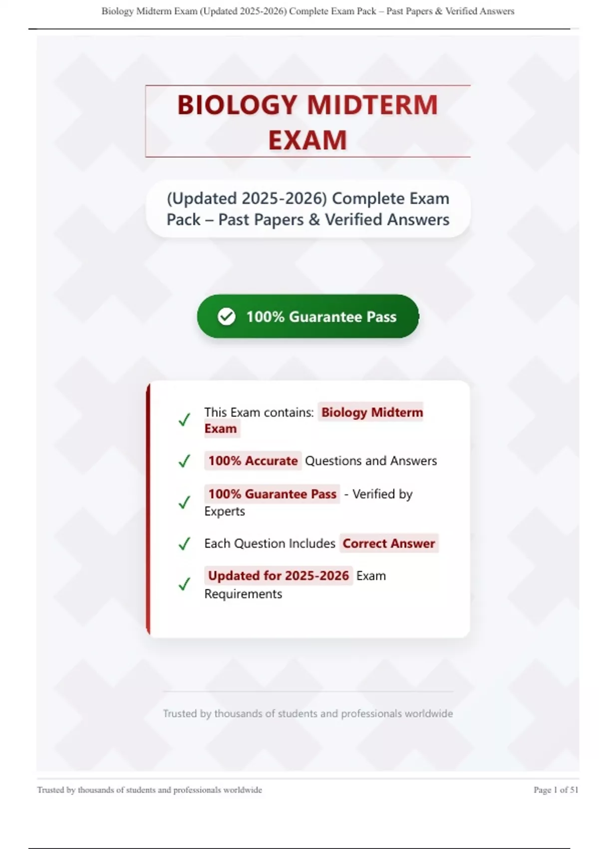 Biology Midterm Exam (Updated ) Complete Exam Pack – Past Papers ...