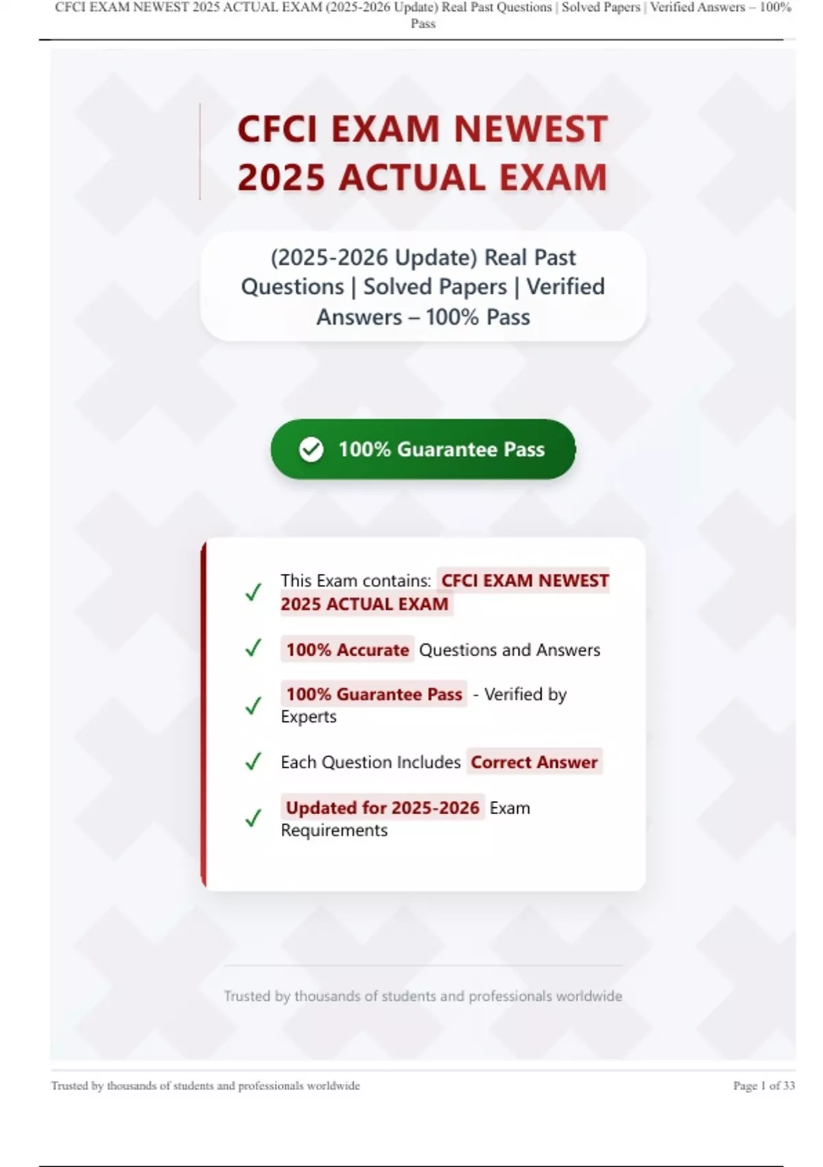 CFCI Exam Newest 2025 Actual Exam (2025–2026 Update) Real Past ...