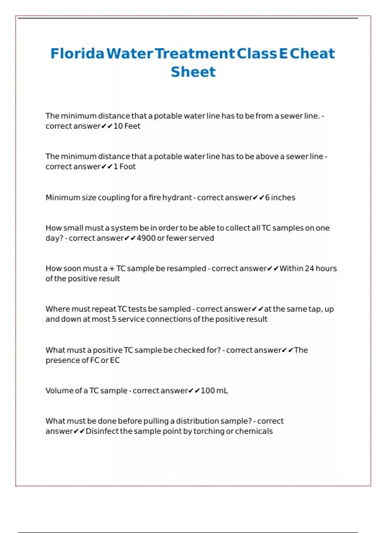 Florida Water Treatment Class E Cheat Sheet - Florida Wastewater ...