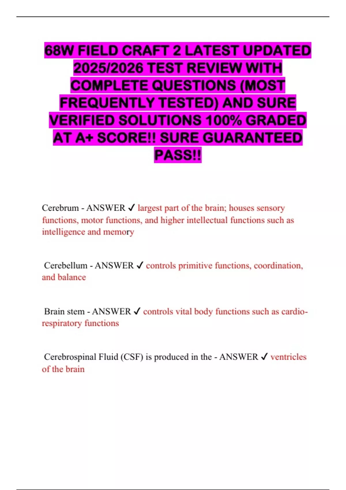 68W FIELD CRAFT 2 LATEST UPDATED 2025/2026 TEST REVIEW WITH COMPLETE ...