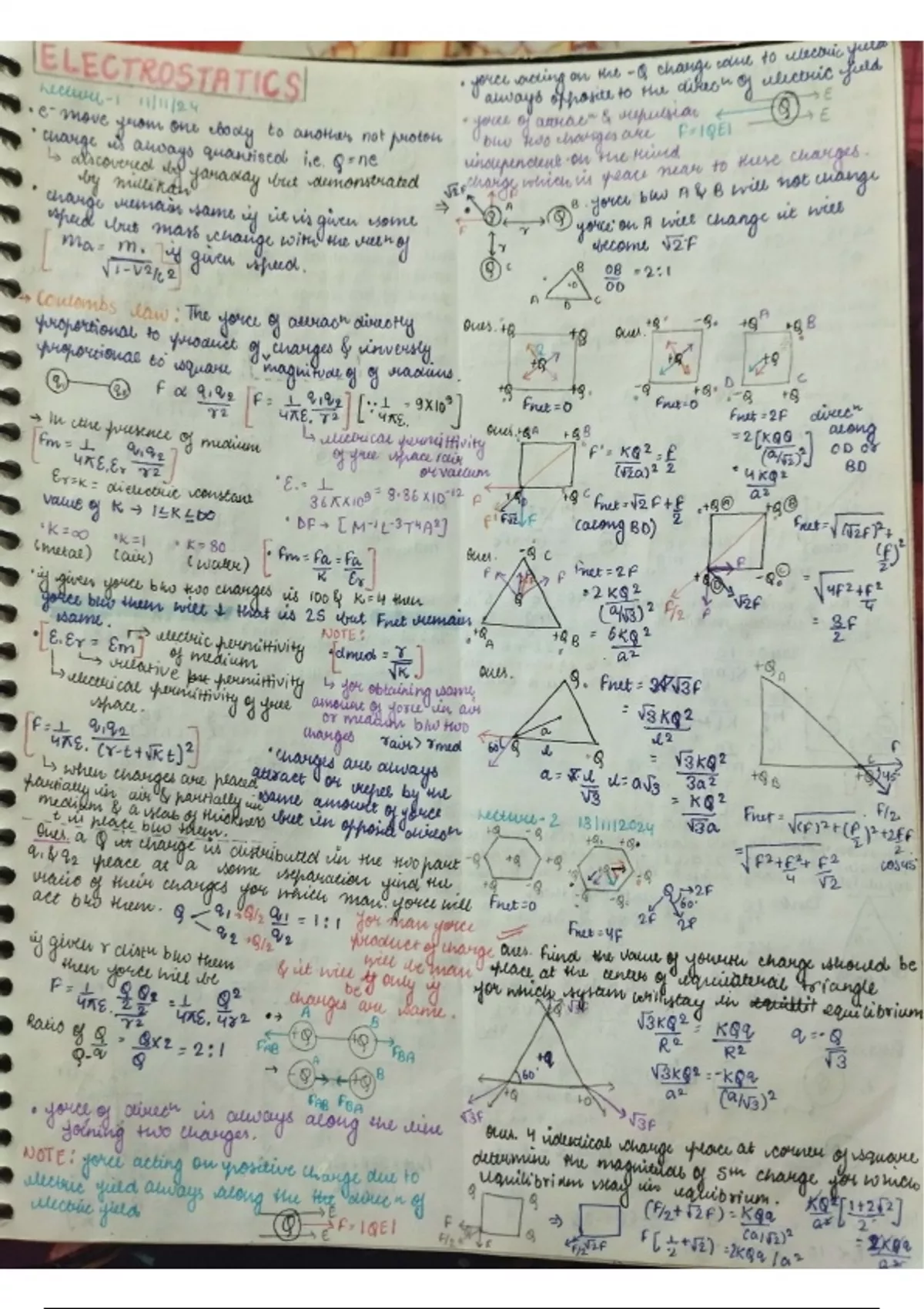Class 12 Physics Electrostatics Notes | Easy Formulas, Derivations ...