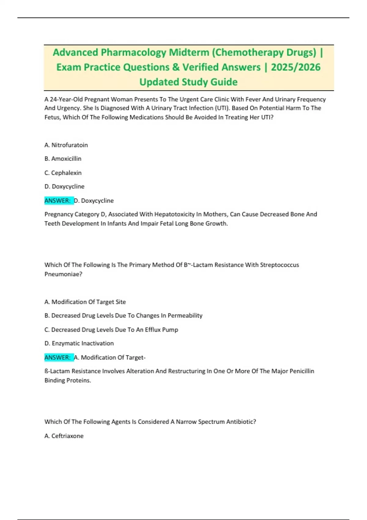 Advanced Pharmacology Midterm (Chemotherapy Drugs) | Exam Practice ...