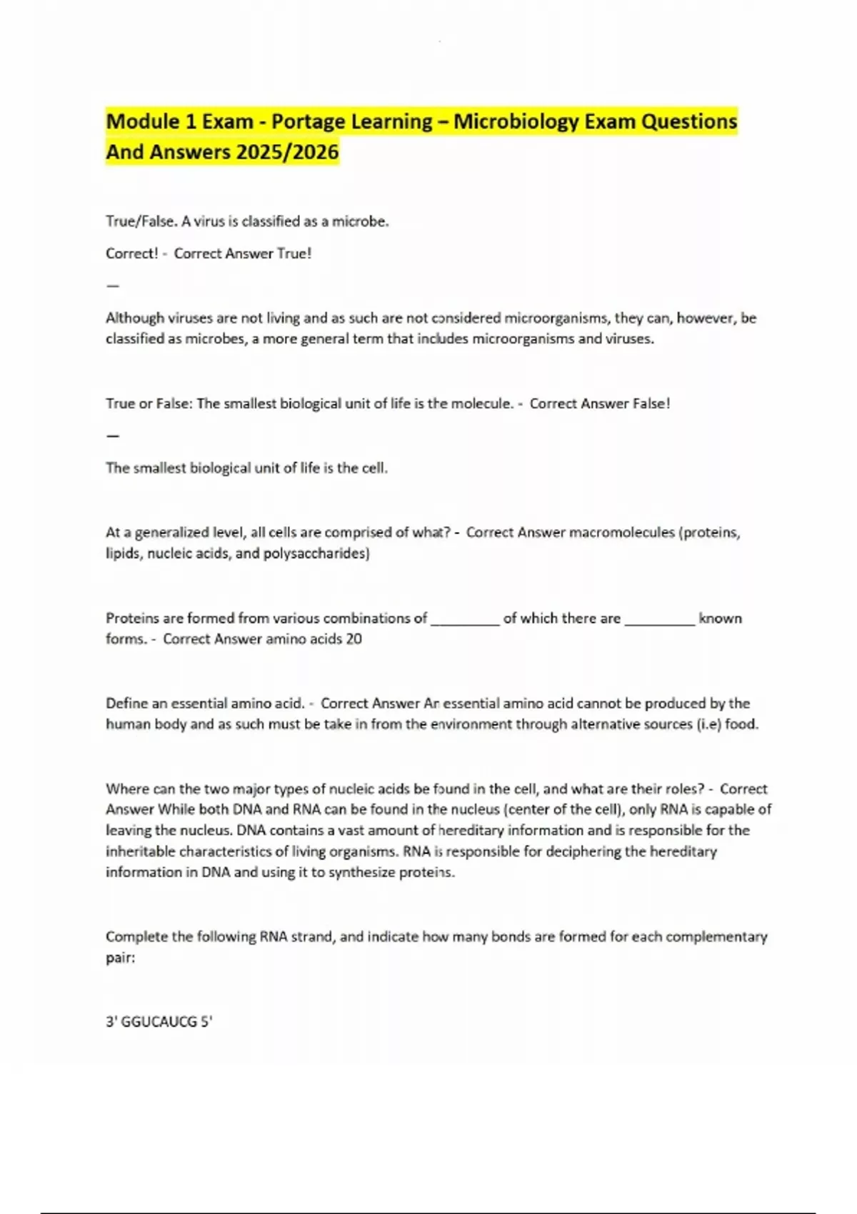 Module 1 Exam - Portage Learning – Microbiology Exam Questions And ...