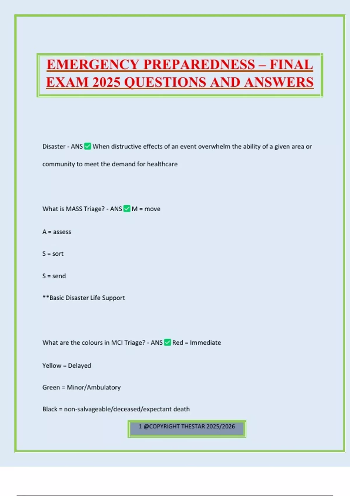 EMERGENCY PREPAREDNESS – FINAL EXAM 2025 QUESTIONS AND ANSWERS ...