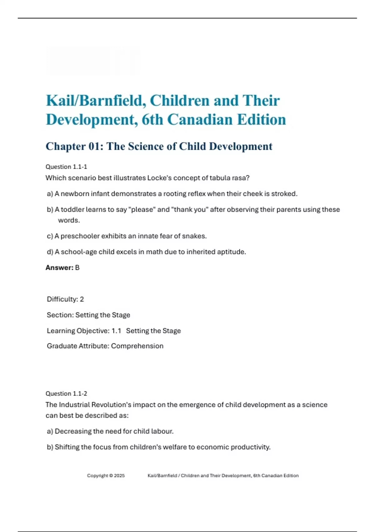 Test Bank for Children and Their Development, 6th Canadian Edition by ...
