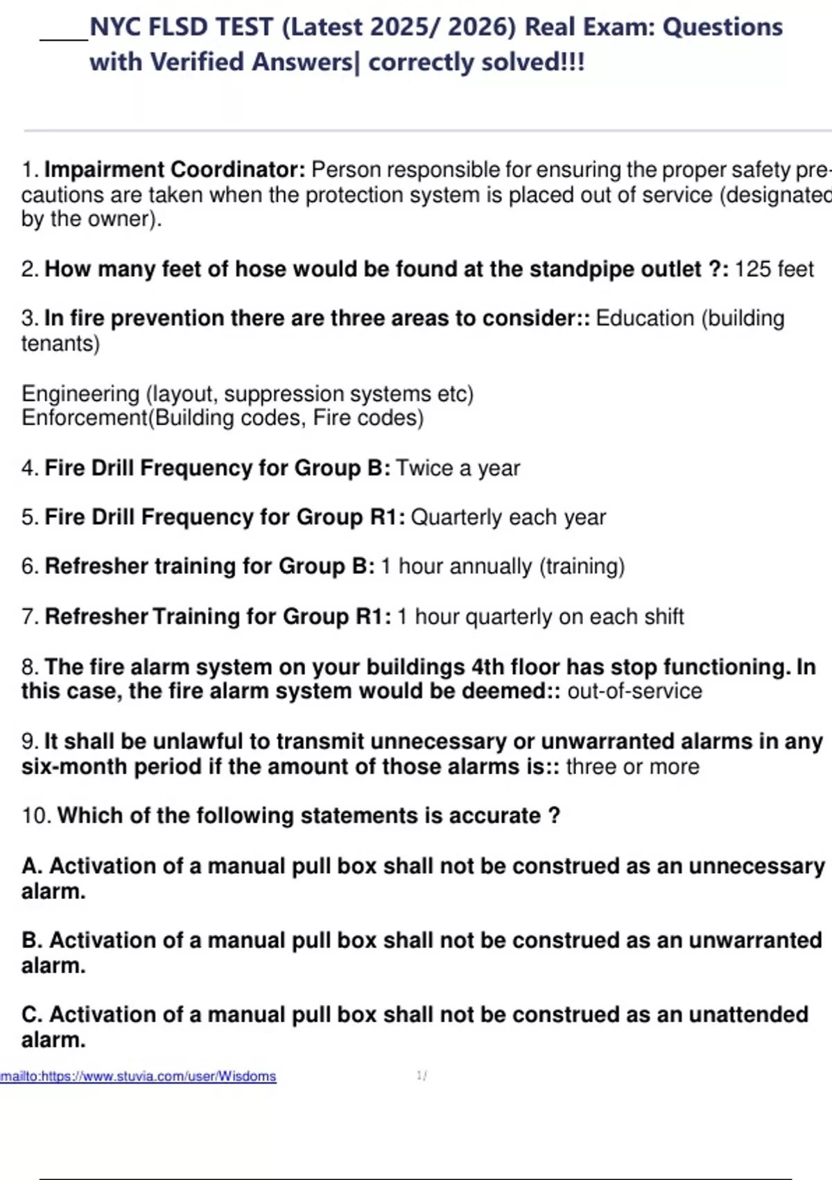 NYC FLSD TEST (Latest 2025/ 2026) Real Exam: Questions with Verified ...