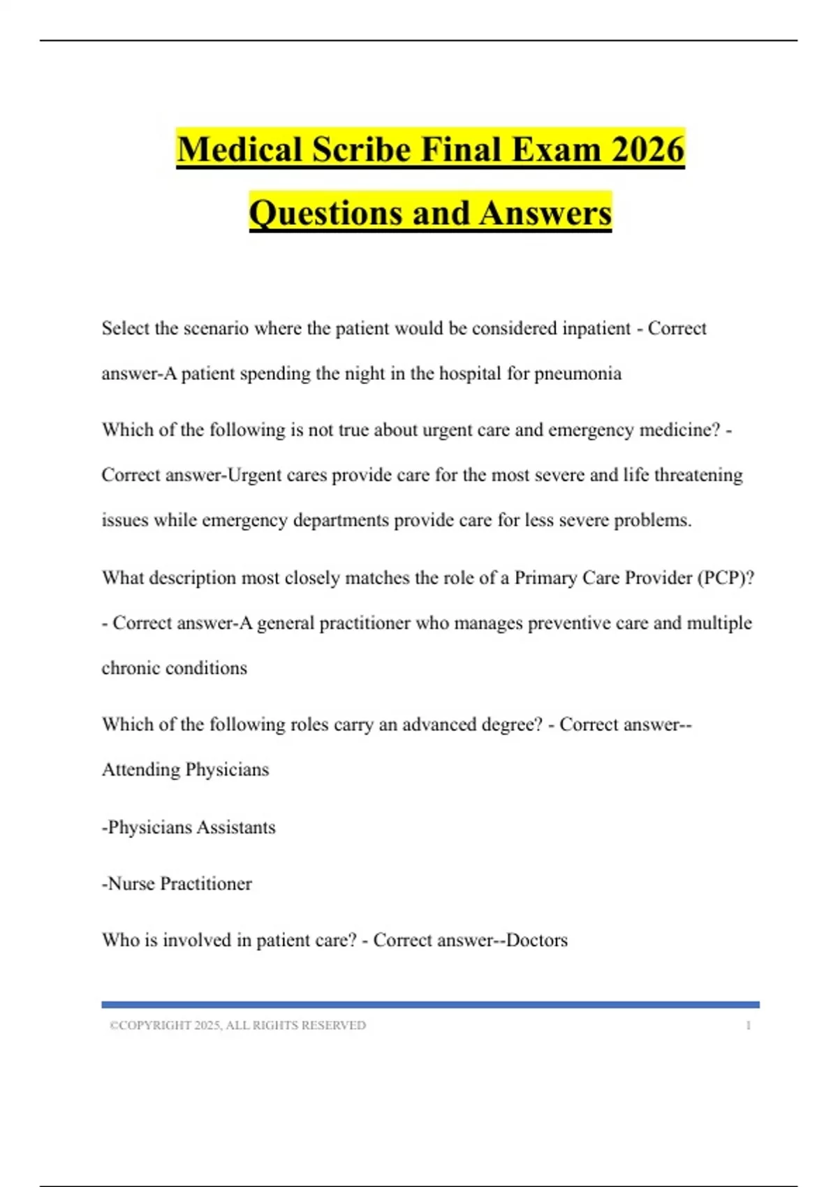 Medical Scribe Final Exam 2026 Questions and Answers - ScribeAmerica ...
