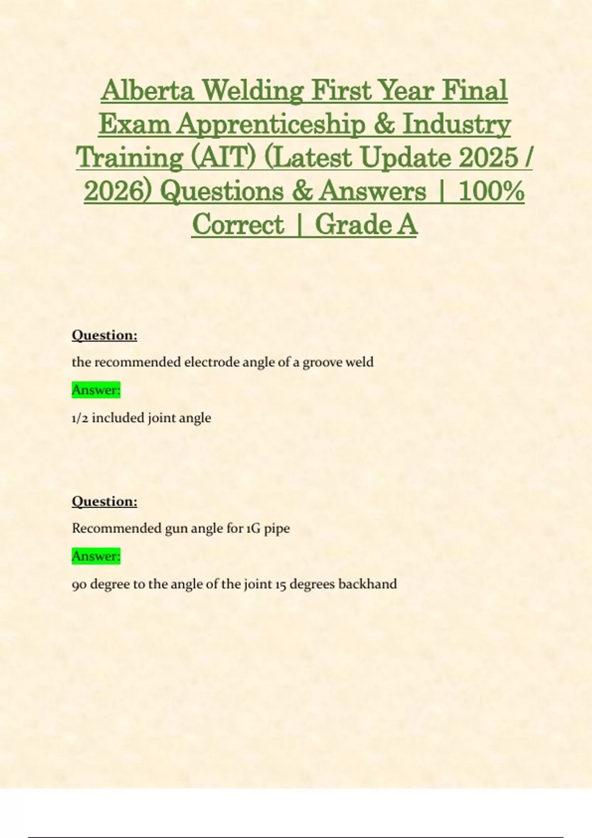 Alberta Welding First Year Final Exam Apprenticeship & Industry ...