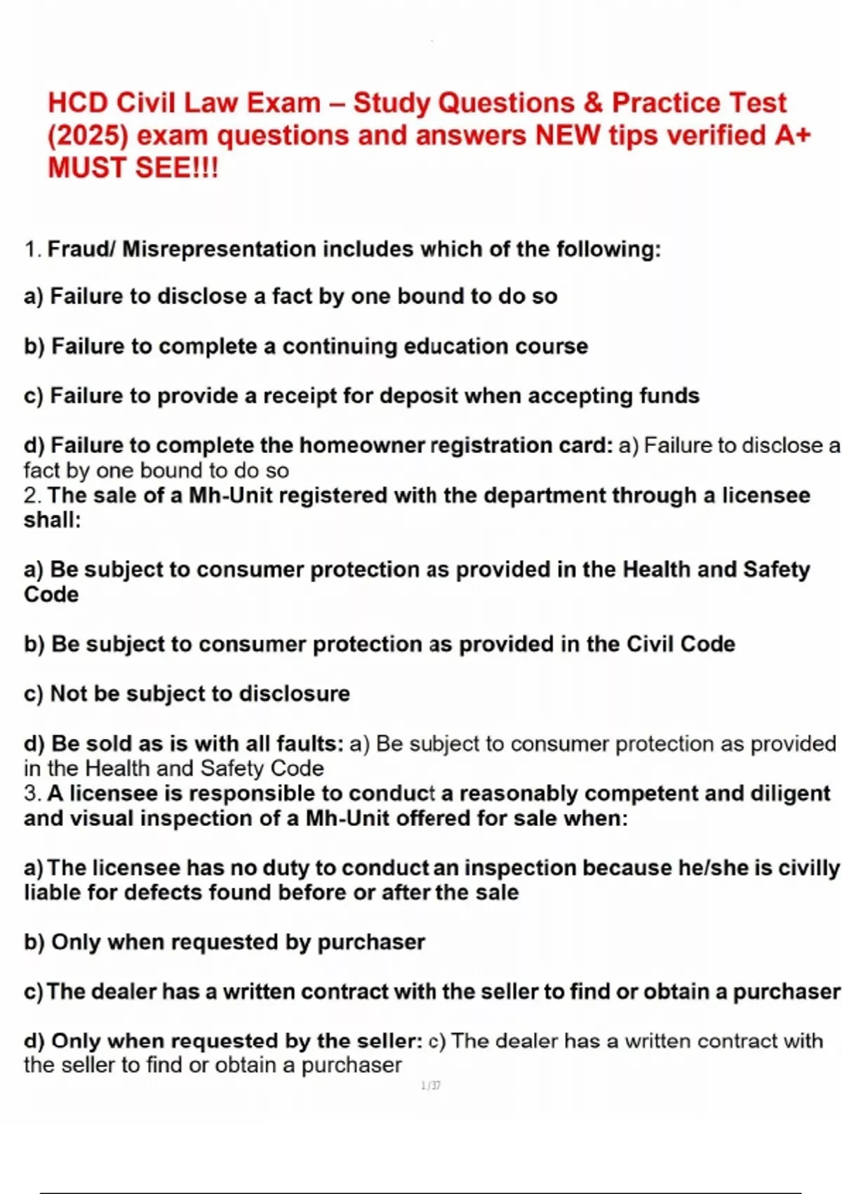 HCD Civil Law Exam – Study Questions & Practice Test (2025) exam ...