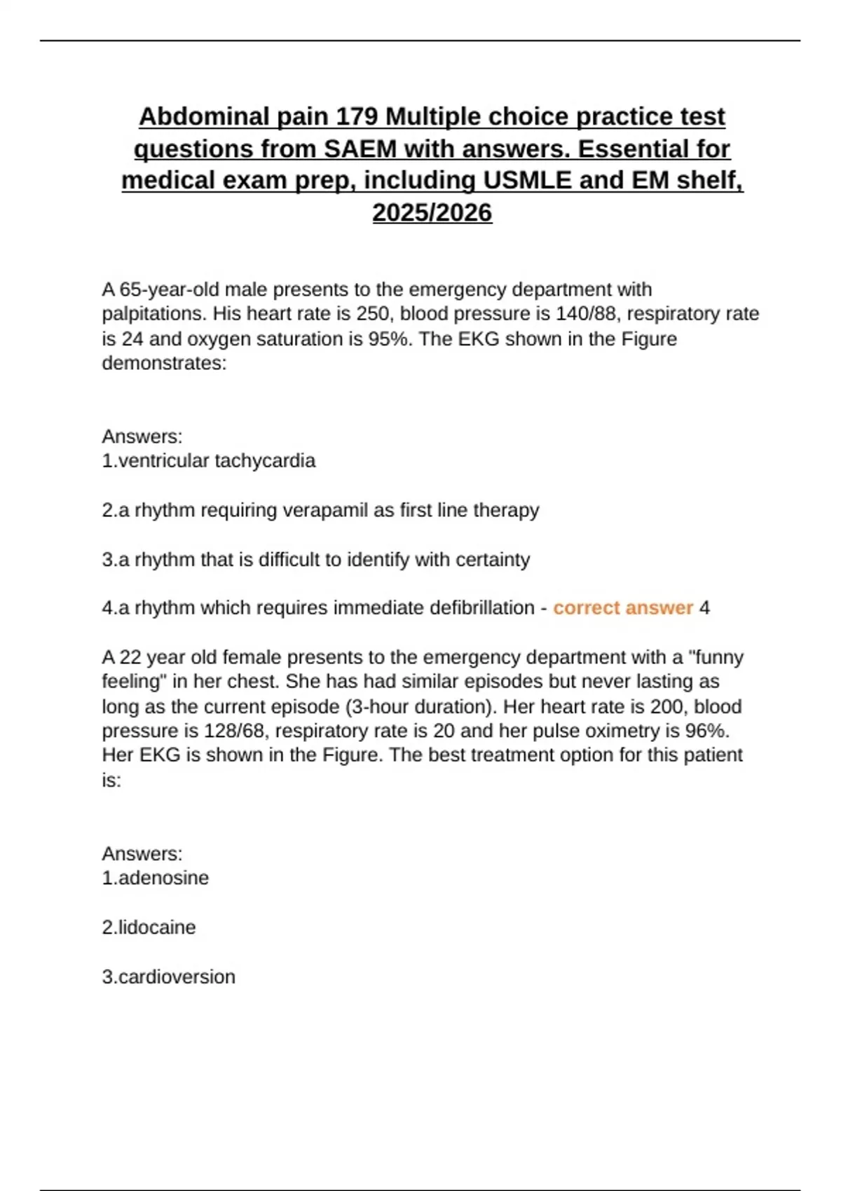 Abdominal pain 179 Multiple choice practice test questions from SAEM ...