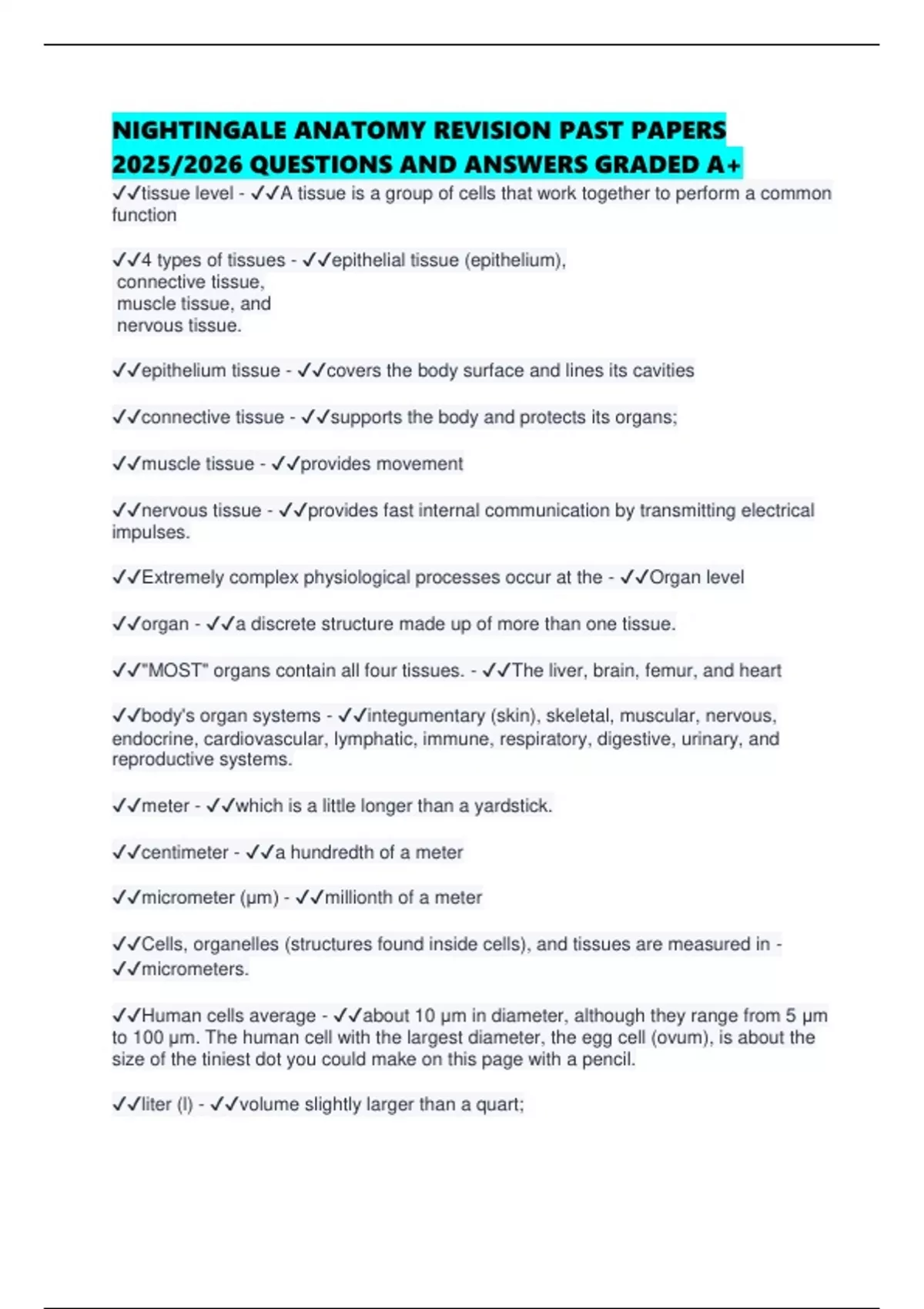 NIGHTINGALE ANATOMY REVISION PAST PAPERS 2025/2026 QUESTIONS AND ...