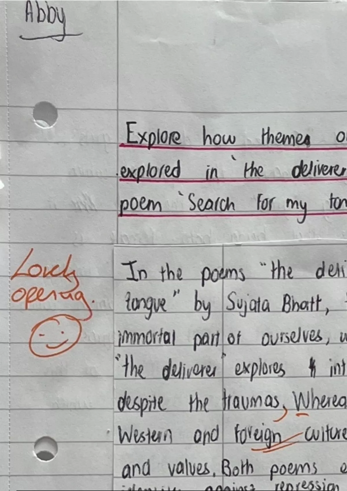 Alevel Edexcel poetry comparison essay with 'The deliverer' and an ...