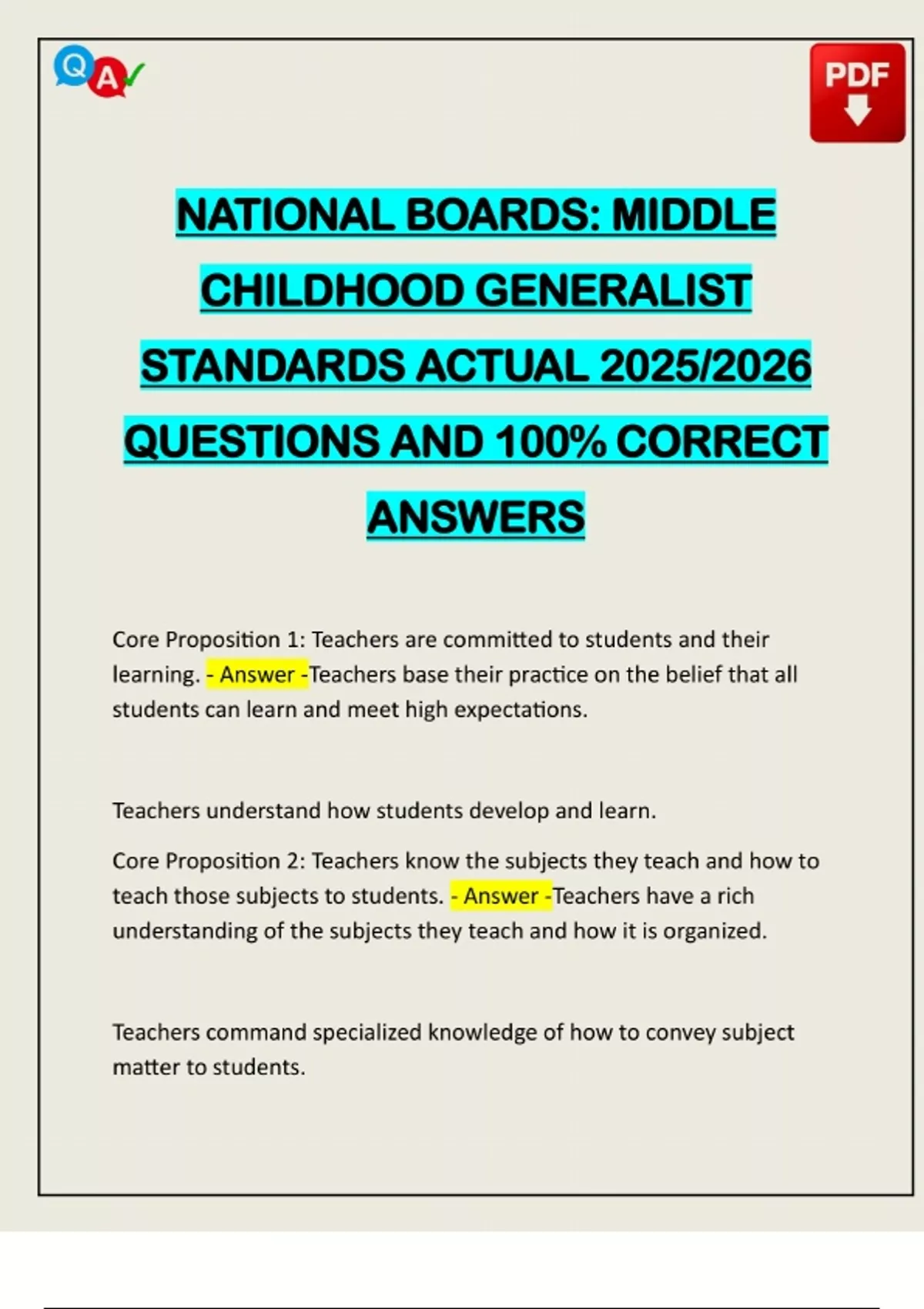 NATIONAL BOARDS: MIDDLE CHILDHOOD GENERALIST STANDARDS ACTUAL 2025/2026 ...