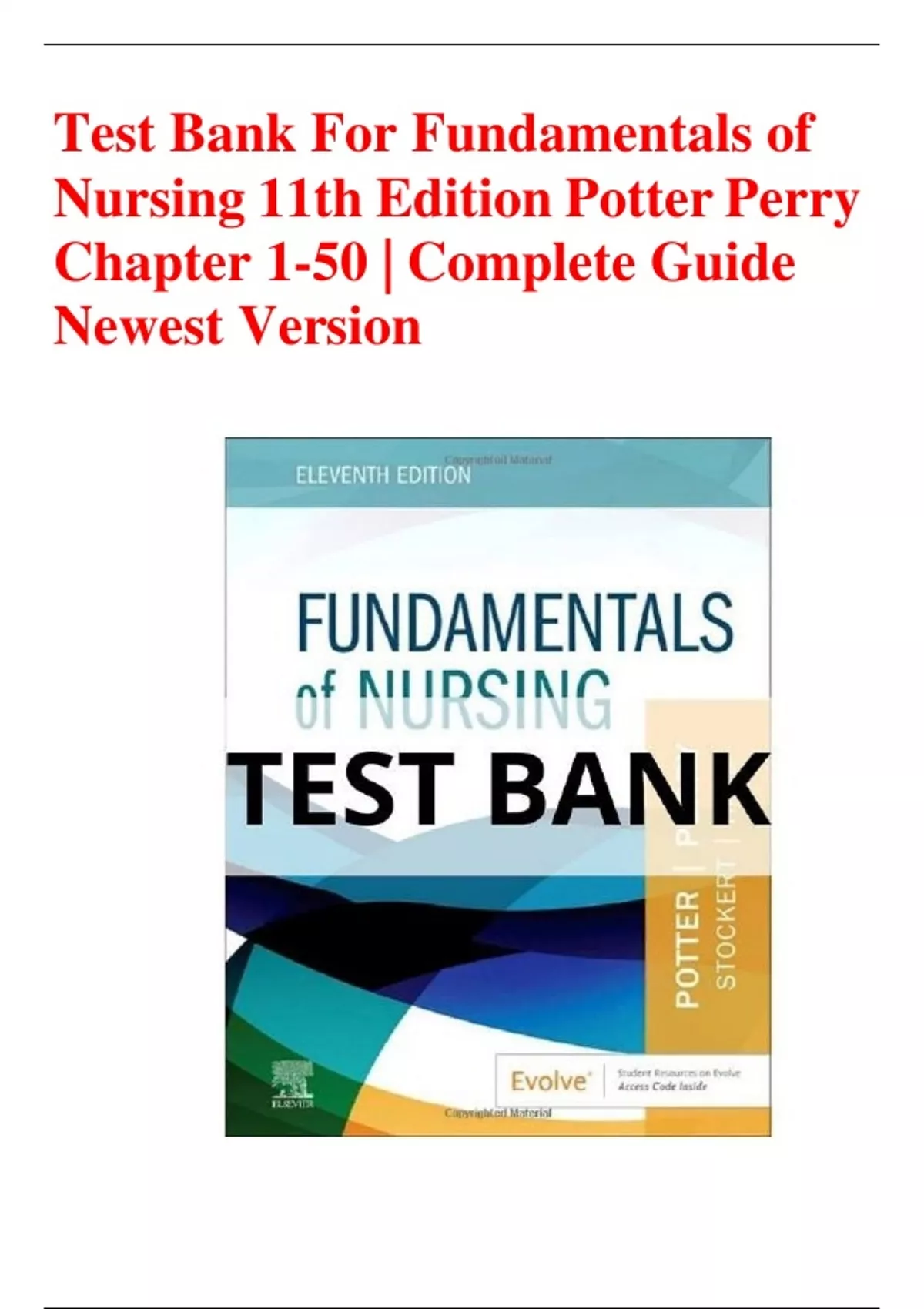 TEST BANK for Fundamentals of Nursing 11TH Edition by Potter Perry ...
