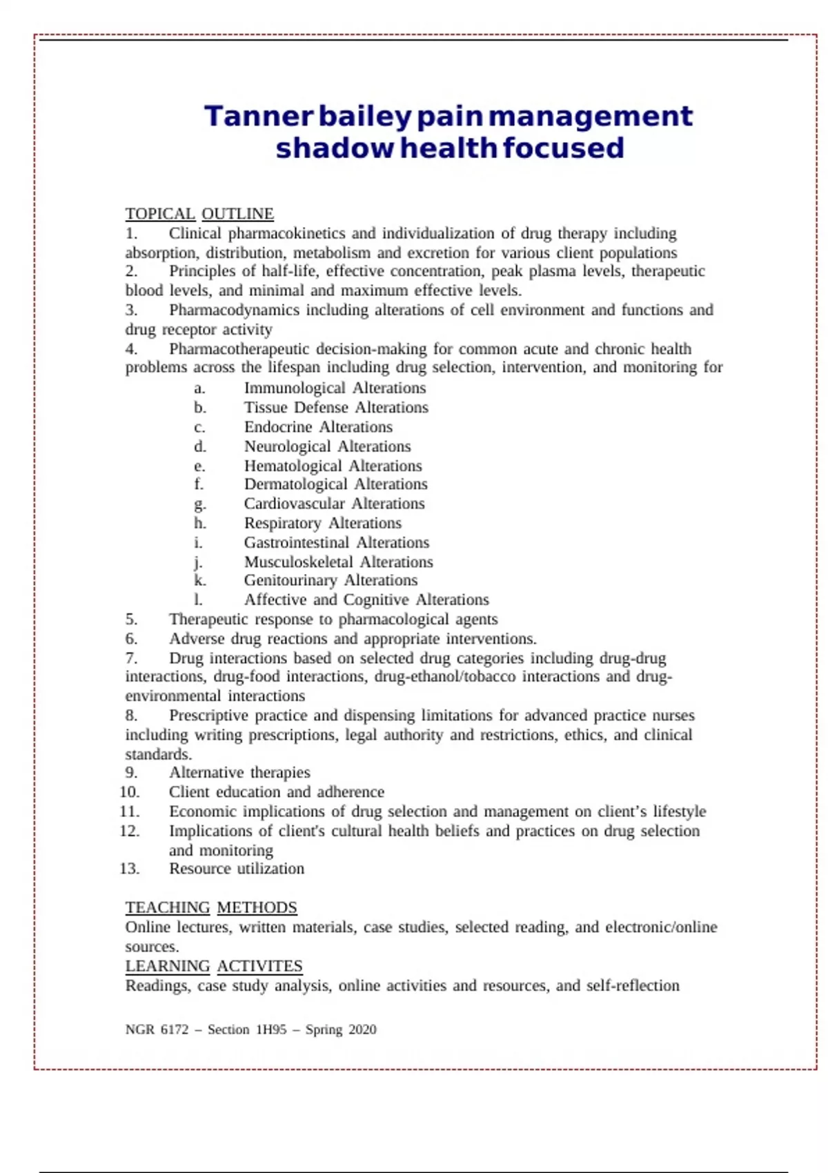 Tanner bailey pain management shadow health focused Exam () - Tanner ...