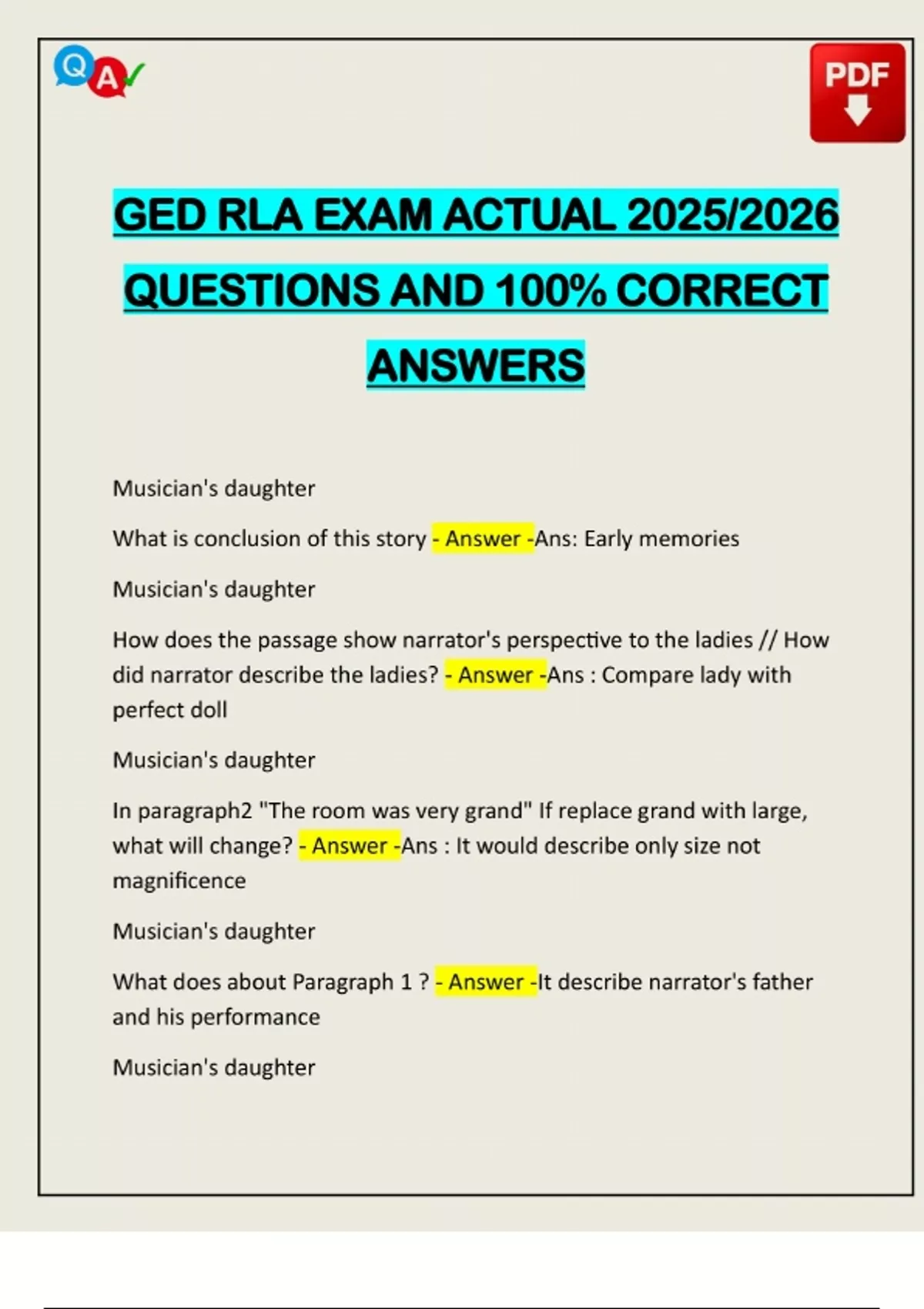 GED RLA EXAM ACTUAL 2025/2026 QUESTIONS AND 100% CORRECT ANSWERS - GED ...