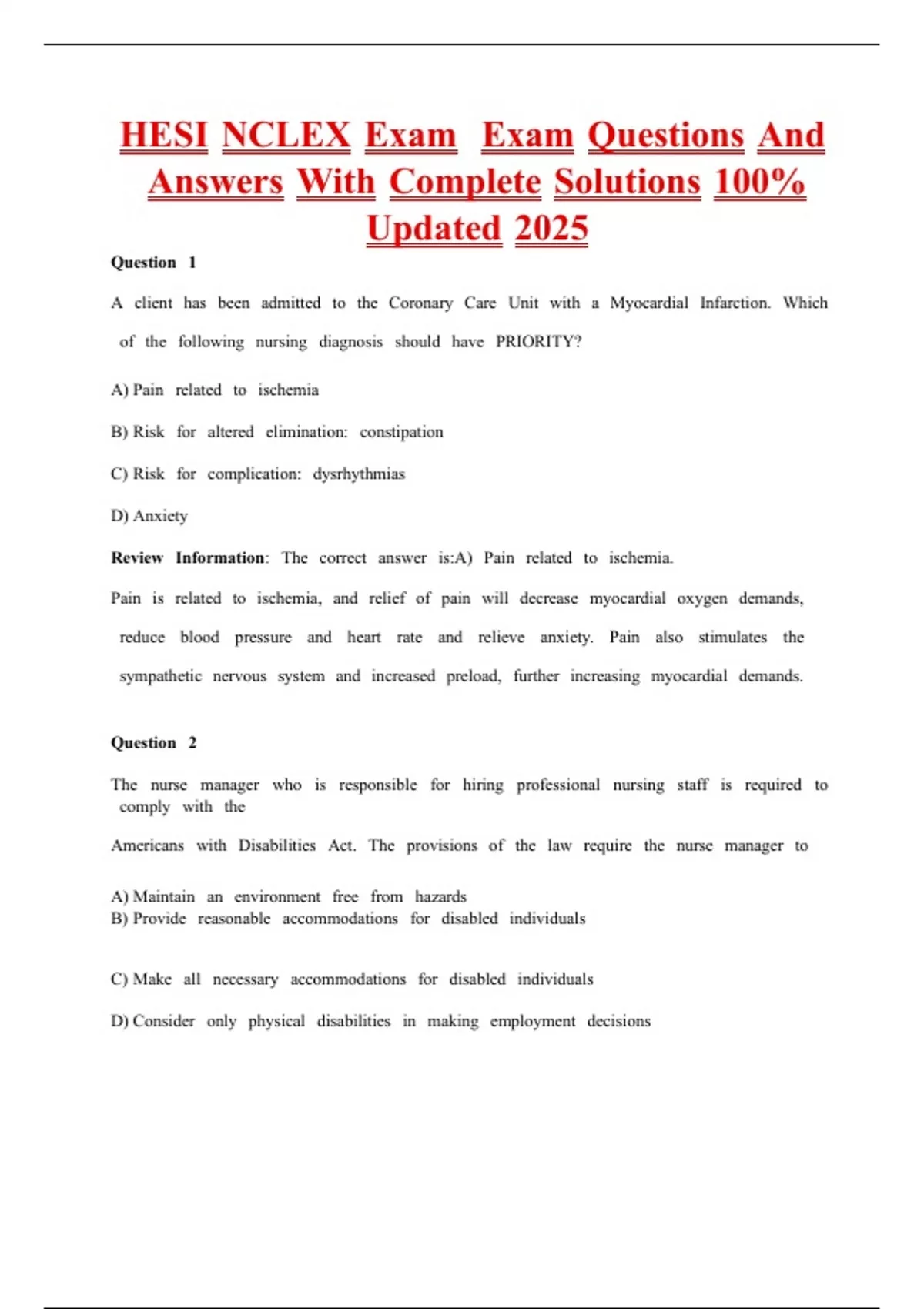 HESI NCLEX Exam Exam Questions And Answers With Complete Solutions 100% ...