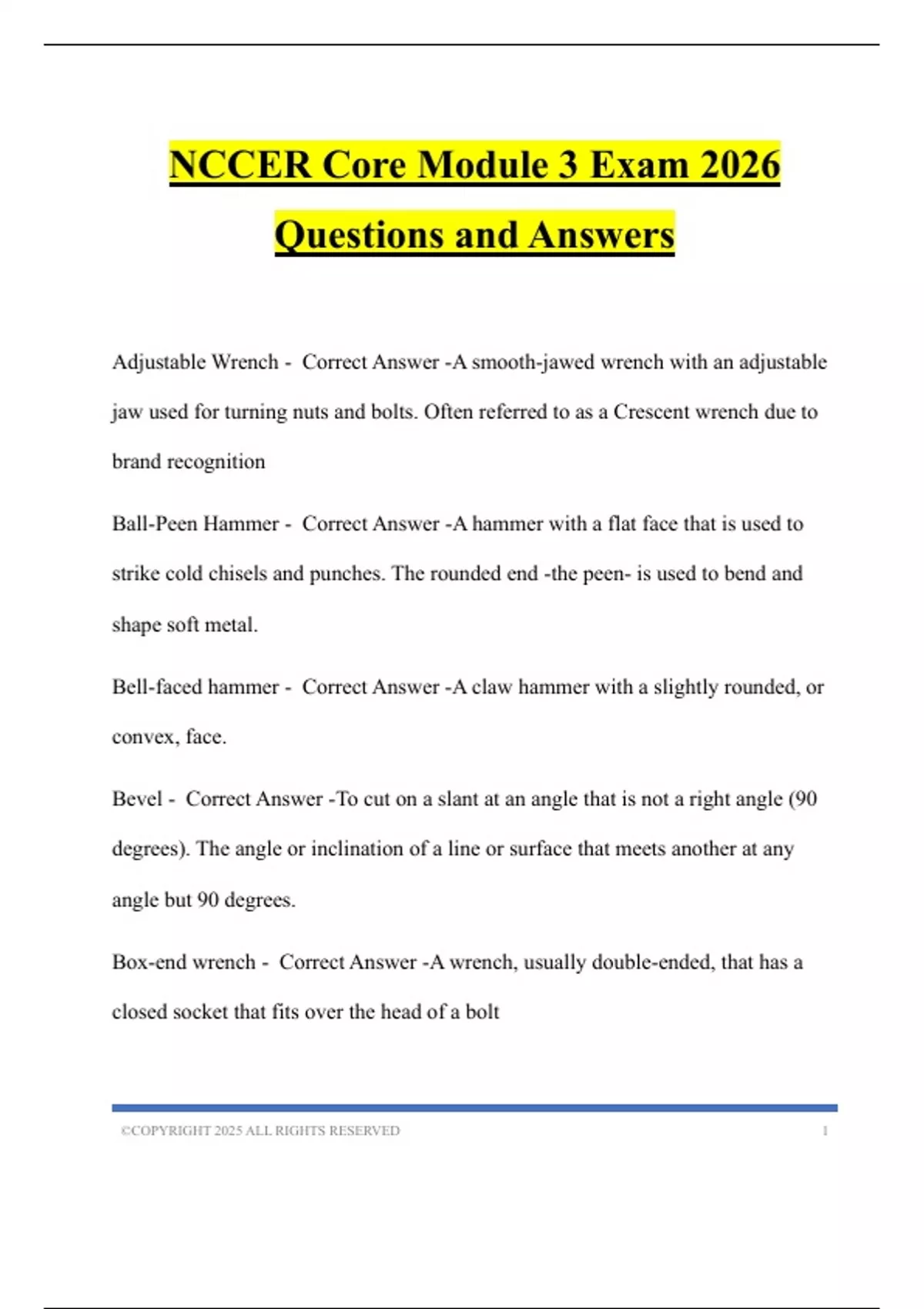 NCCER Core Module 3 Exam 2026 Questions and Answers - NCCER Core ...