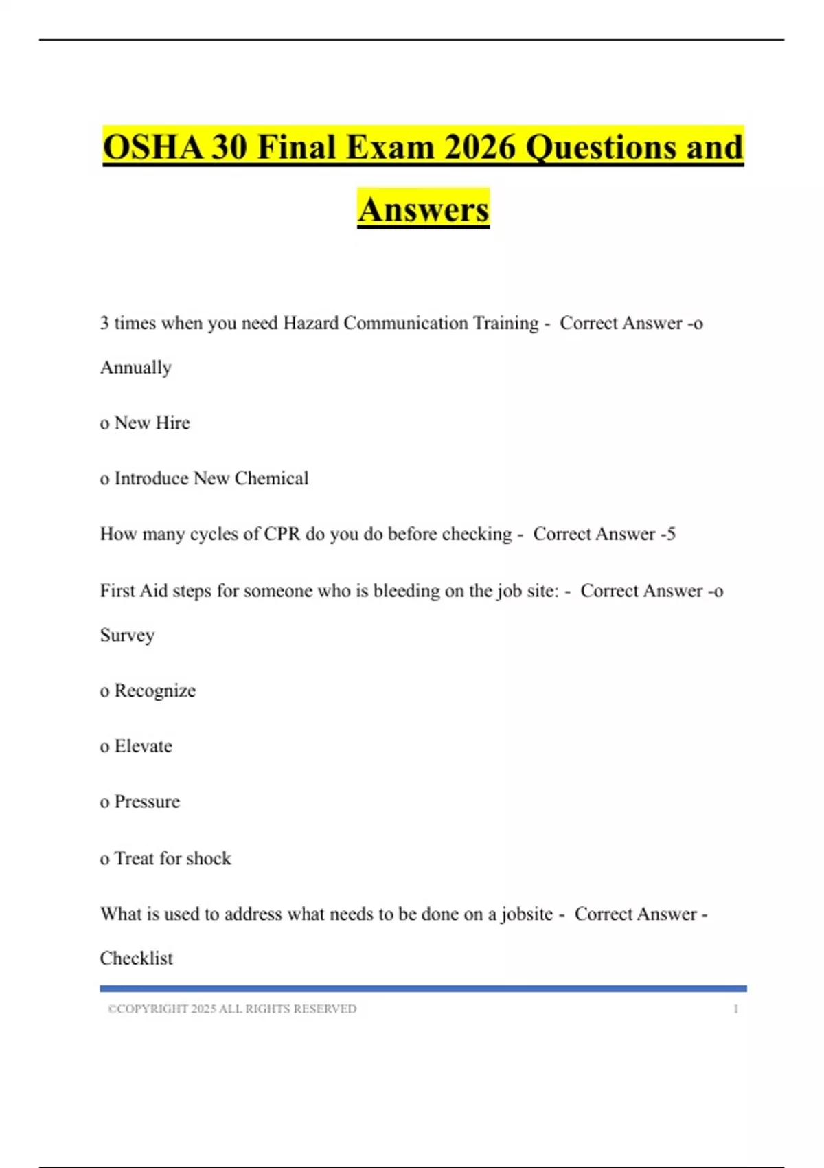 OSHA 30 Final Exam 2026 Questions and Answers - OSHA 30 Construction ...