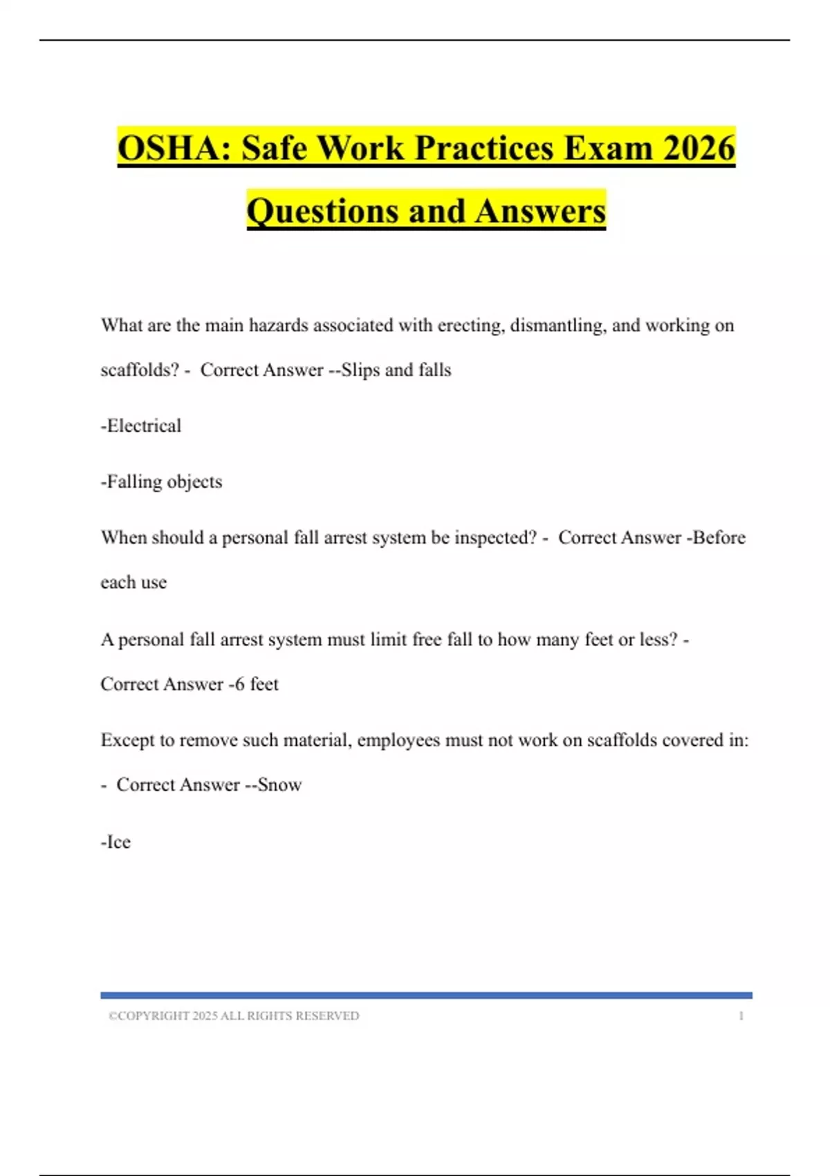 OSHA: Safe Work Practices Exam 2026 Questions and Answers - OSHA 30 ...