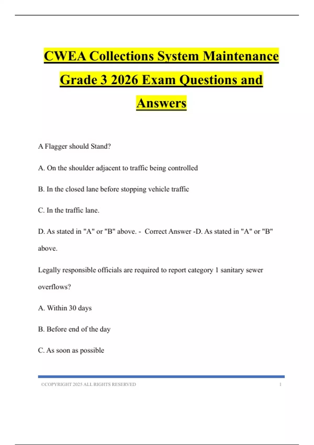 CWEA Collections System Maintenance Grade 3 2026 Exam Questions and ...