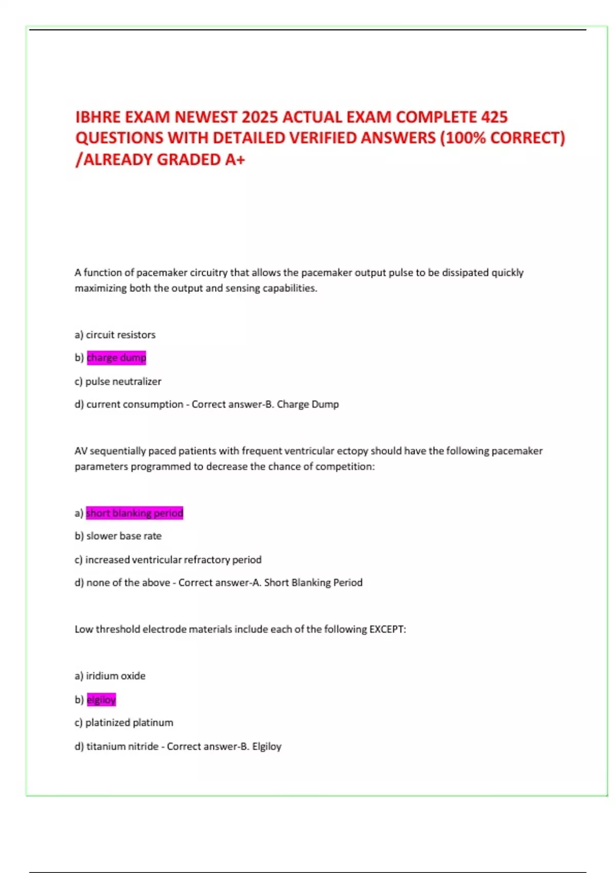 IBHRE EXAM NEWEST 2025 ACTUAL EXAM COMPLETE 425 QUESTIONS WITH DETAILED ...