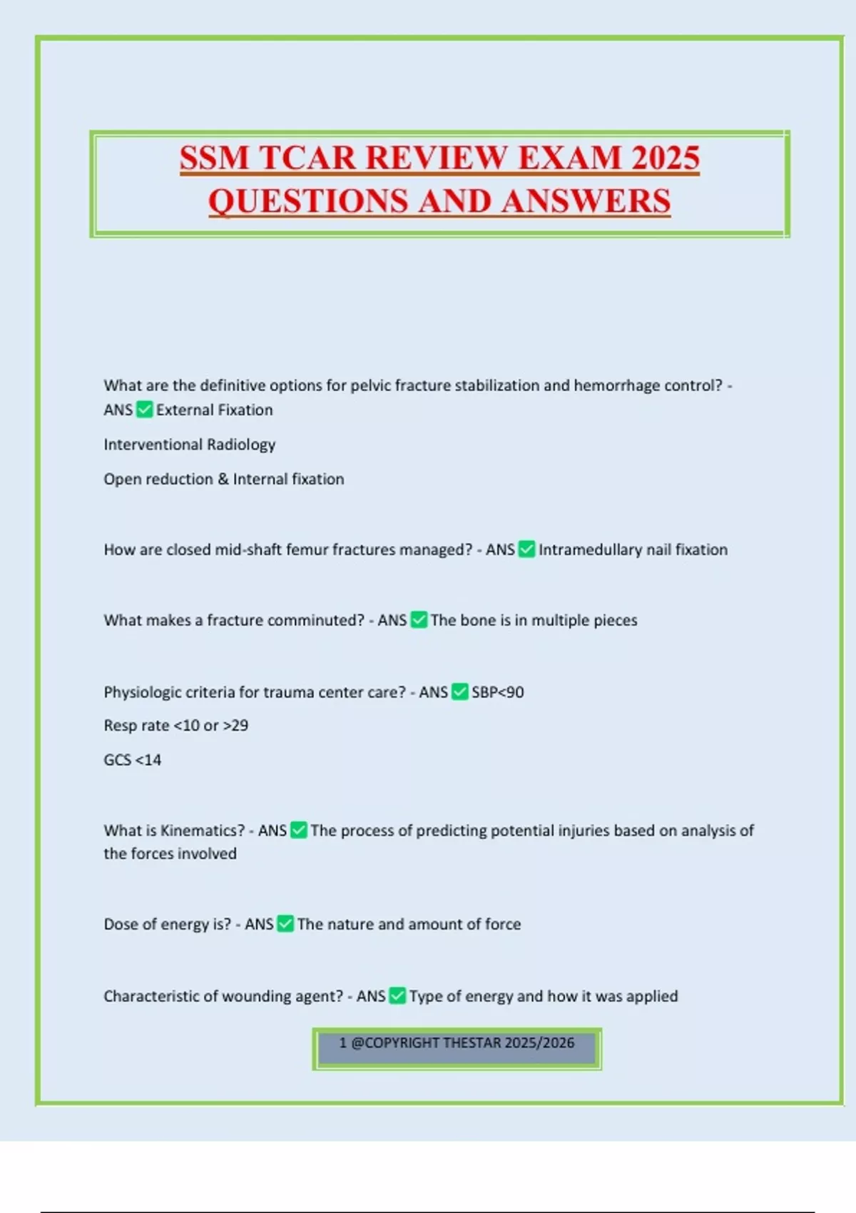SSM TCAR REVIEW EXAM 2025 QUESTIONS AND ANSWERS - TCAR - Stuvia US