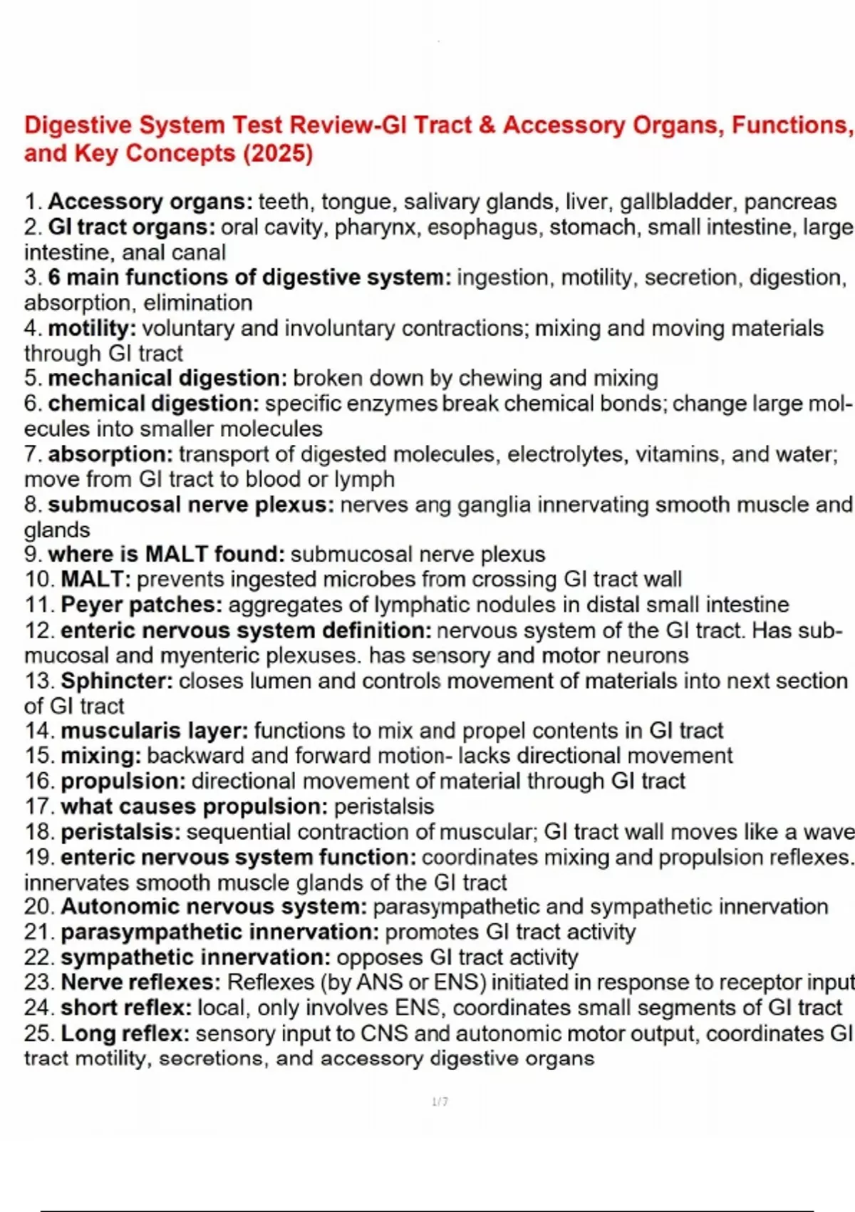 Digestive System Test Review GI Tract & Accessory Organs, Functions ...