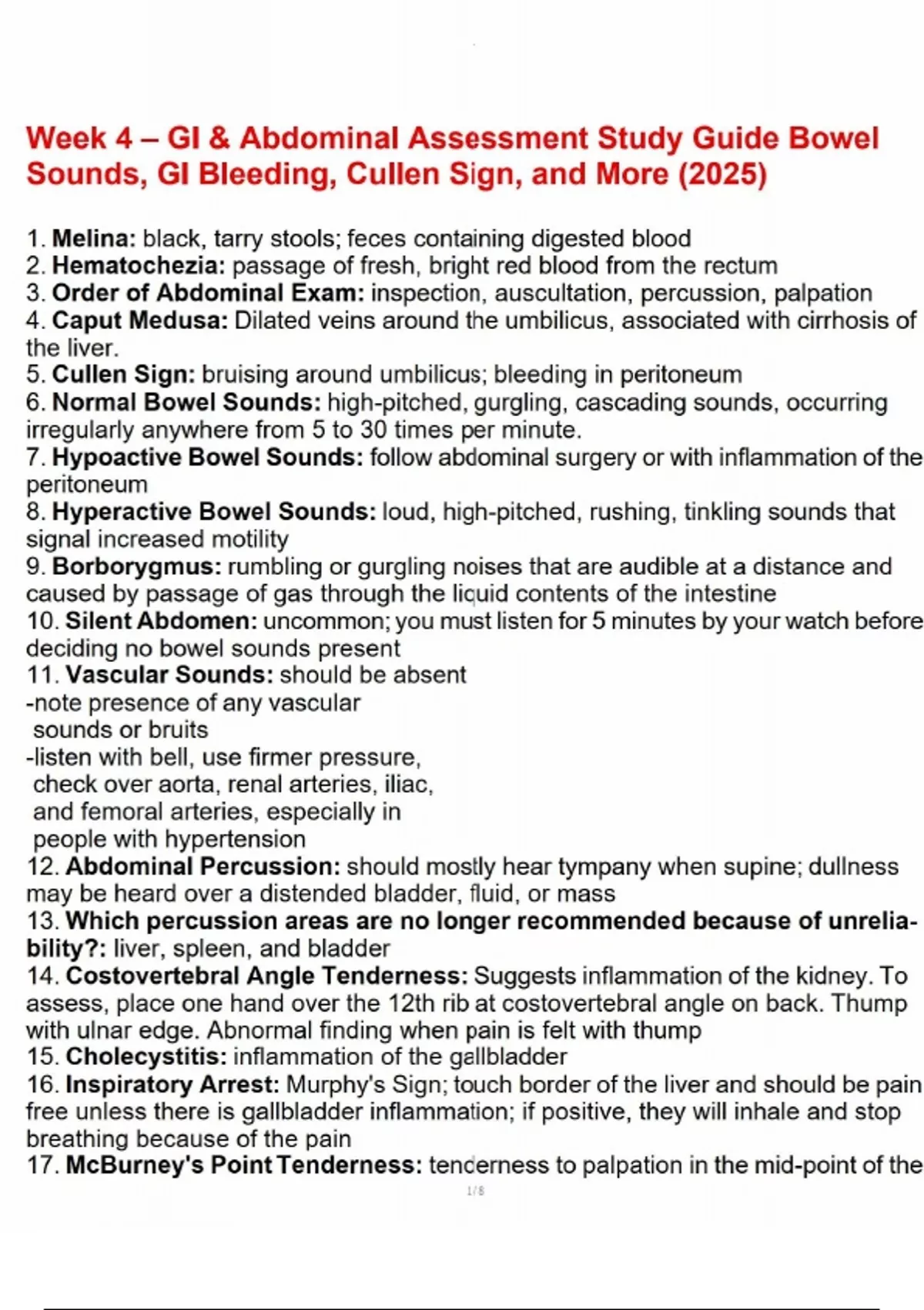 Week 4 – GI & Abdominal Assessment Study Guide Bowel Sounds, GI ...