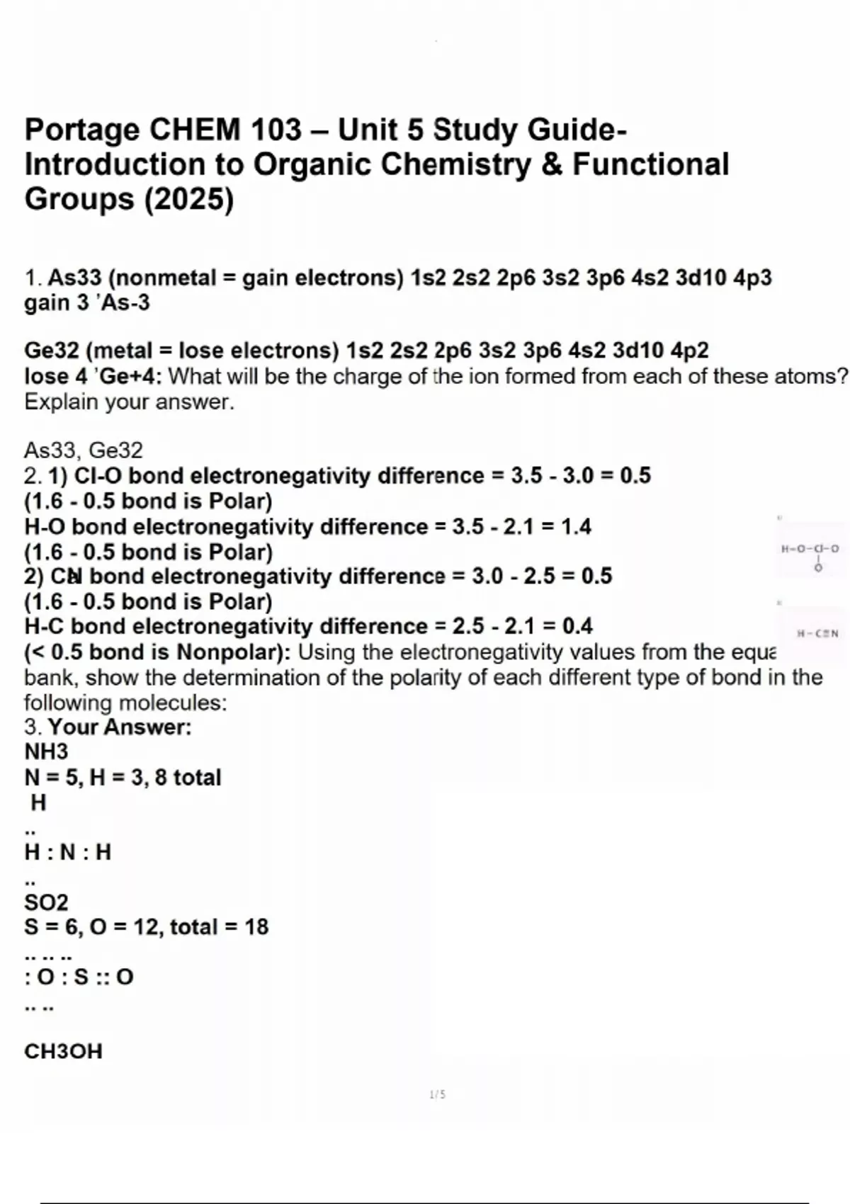 Portage CHEM 103 – Unit 1,2,3,5,52 Study Guide exam set verified A+ tip ...