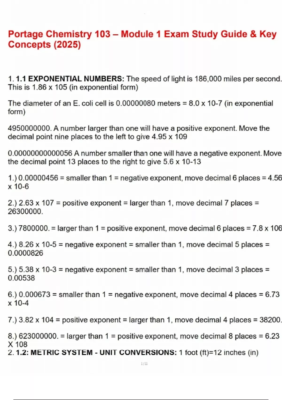 Portage Chemistry 103 – Module 1 Exam Study Guide & Key Concepts (2025 ...