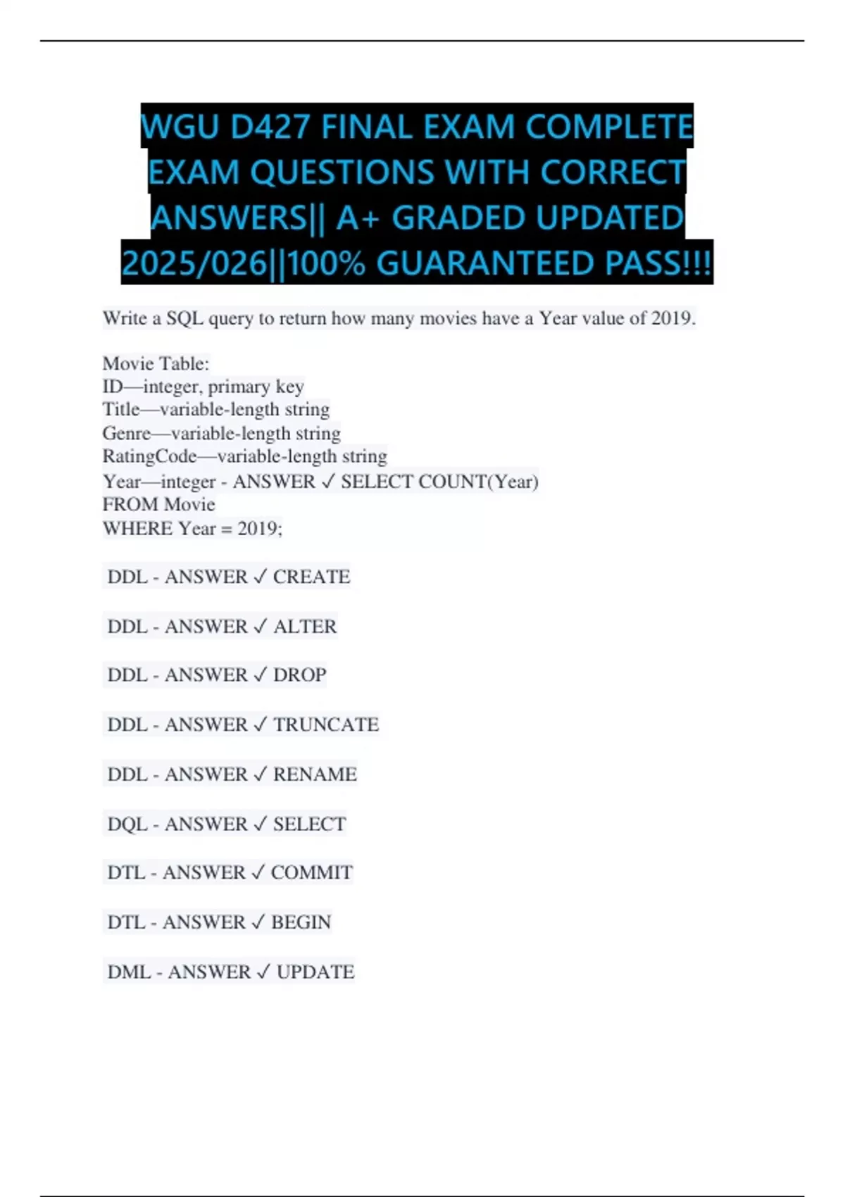 WGU D427 FINAL EXAM COMPLETE EXAM QUESTIONS WITH CORRECT ANSWERS|| A+ ...