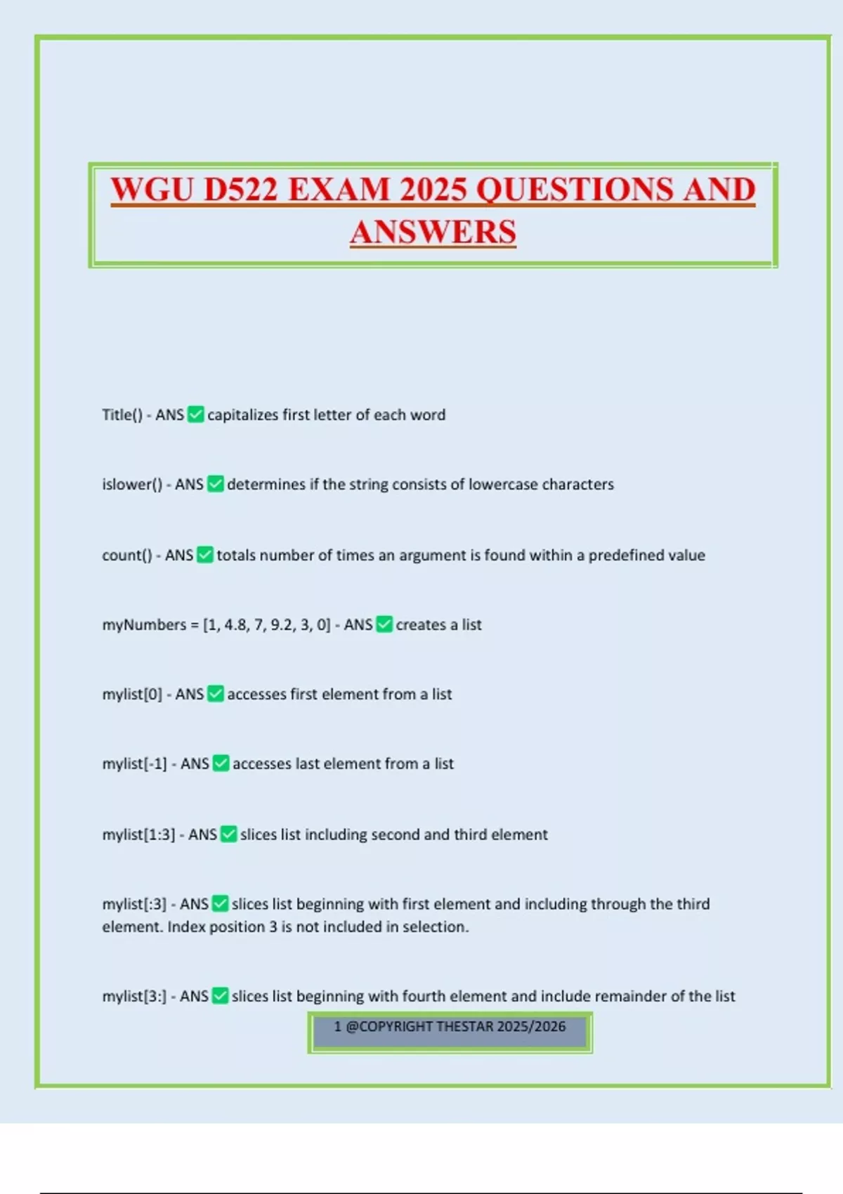 WGU D522 EXAM 2025 QUESTIONS AND ANSWERS - WGU D522 - Stuvia US