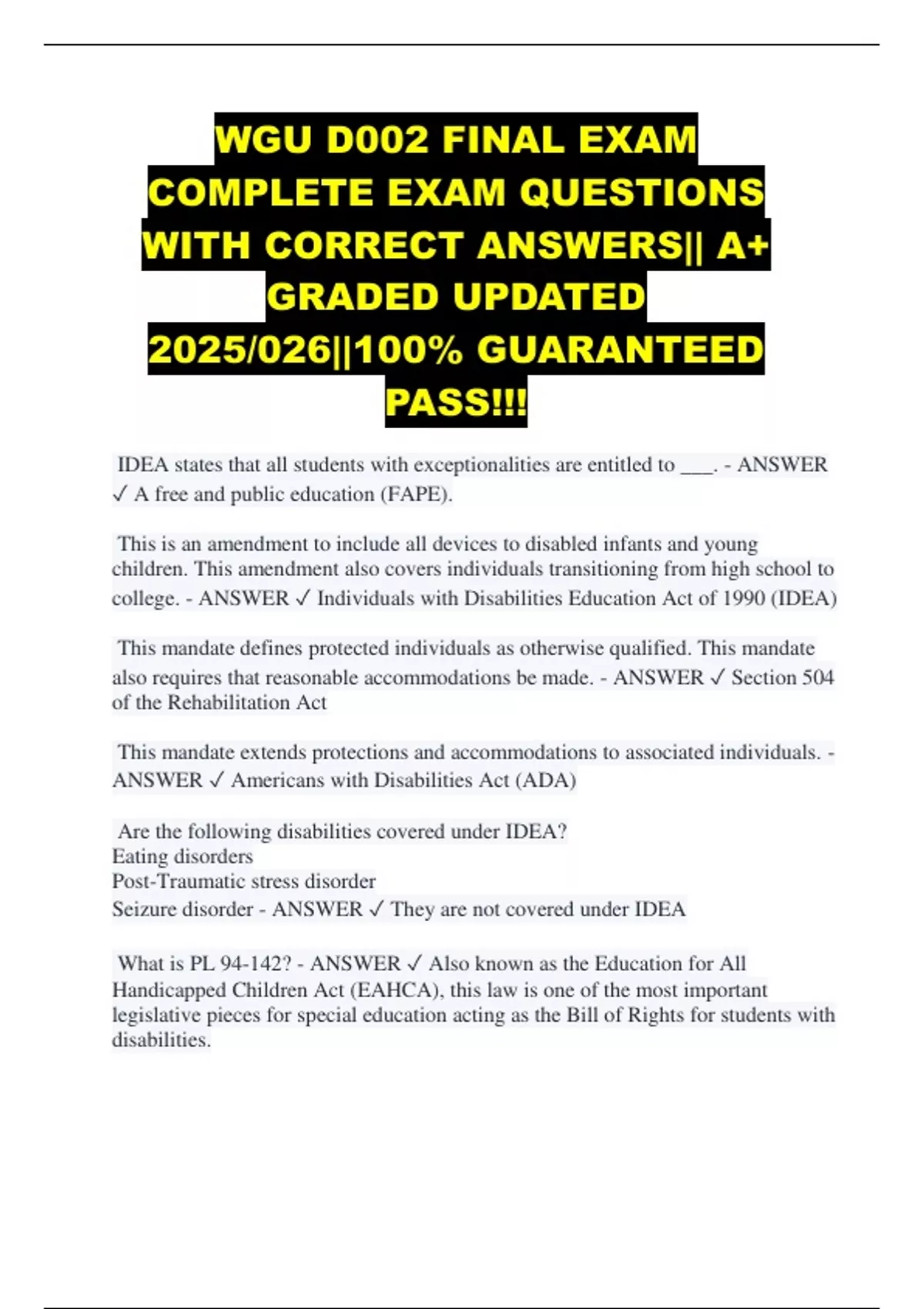 WGU D002 FINAL EXAM COMPLETE EXAM QUESTIONS WITH CORRECT ANSWERS|| A+ GRADED UPDATED 2025/026 ...