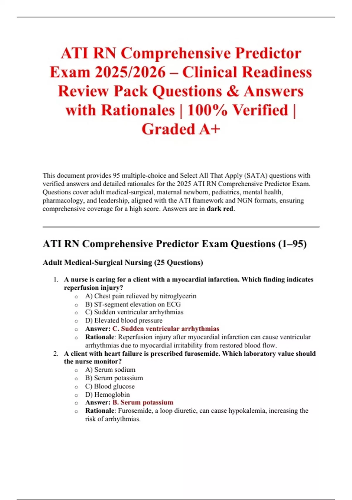 ATI RN Comprehensive Predictor Exam 2025/2026 – Clinical Readiness ...