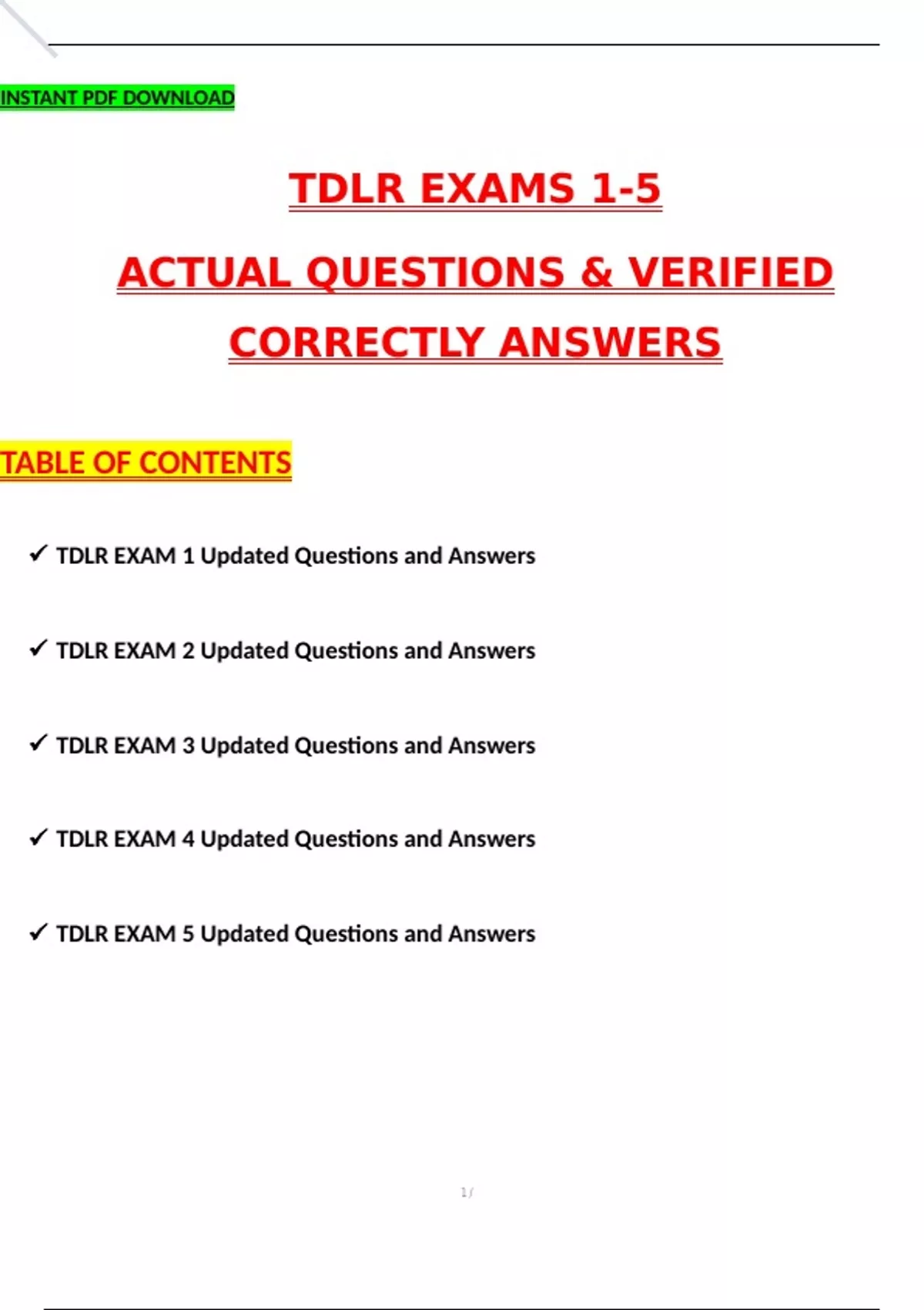 2025 TDLR EXAM 1-5 Actual Latest Questions with Verified Answers (2025 ...
