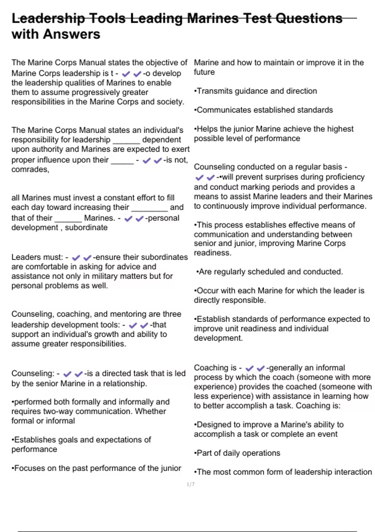 Leadership Tools Leading Marines Test Questions with Answers ...