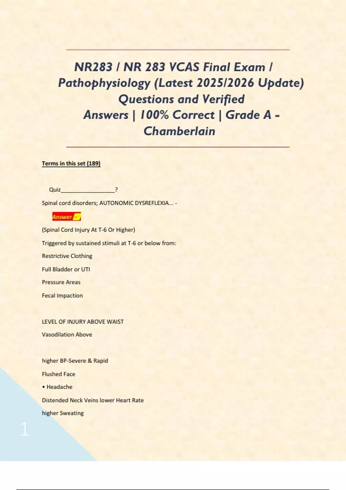 NR283 / NR 283 VCAS Final Exam / Pathophysiology (Latest 2025/2026 ...