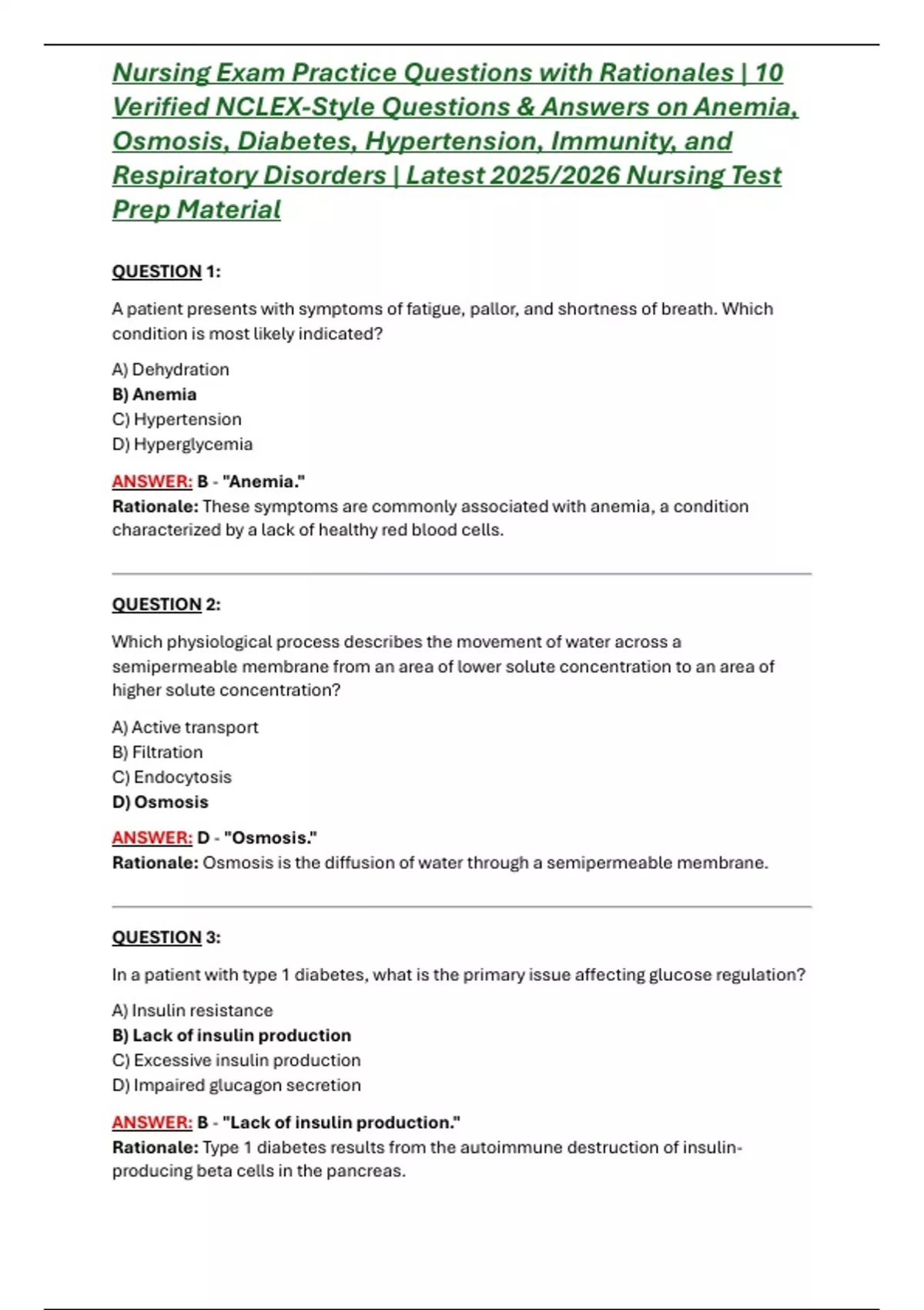 Nursing Exam Practice Questions with Rationales | 10 Verified NCLEX ...