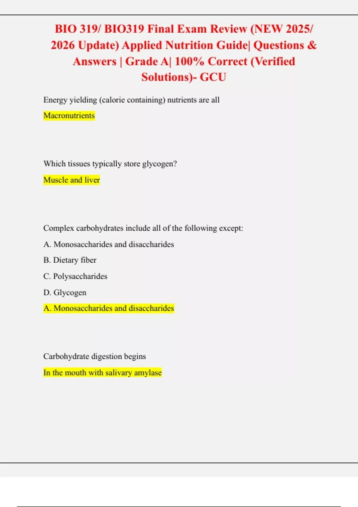 Bio 319 Bio319 Final Exam Review New 2025 2026 Update Applied