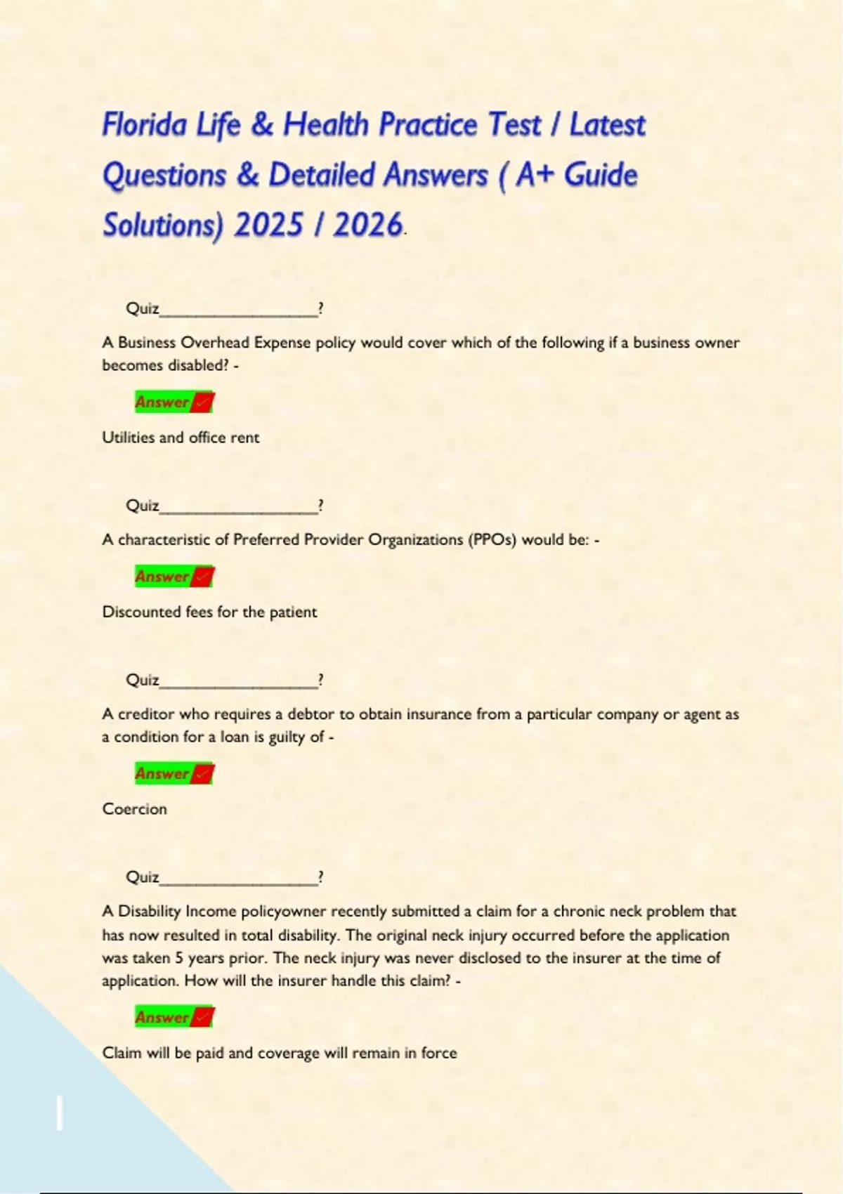 Florida Life & Health Practice Test / Latest Questions & Detailed ...
