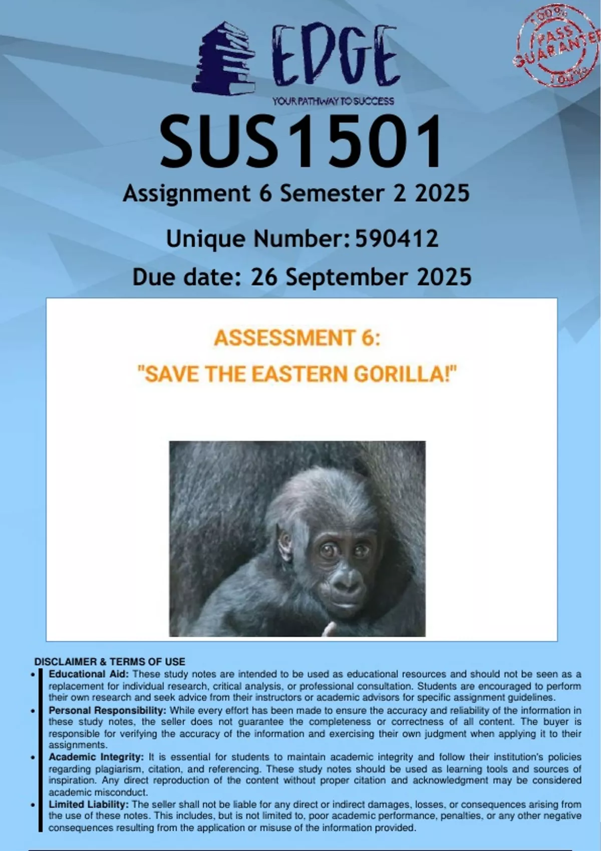 SUS1501 Assignment 6 (ANSWERS) Semester 2 2025 - DISTINCTION GUARANTEED - Sustainability and ...