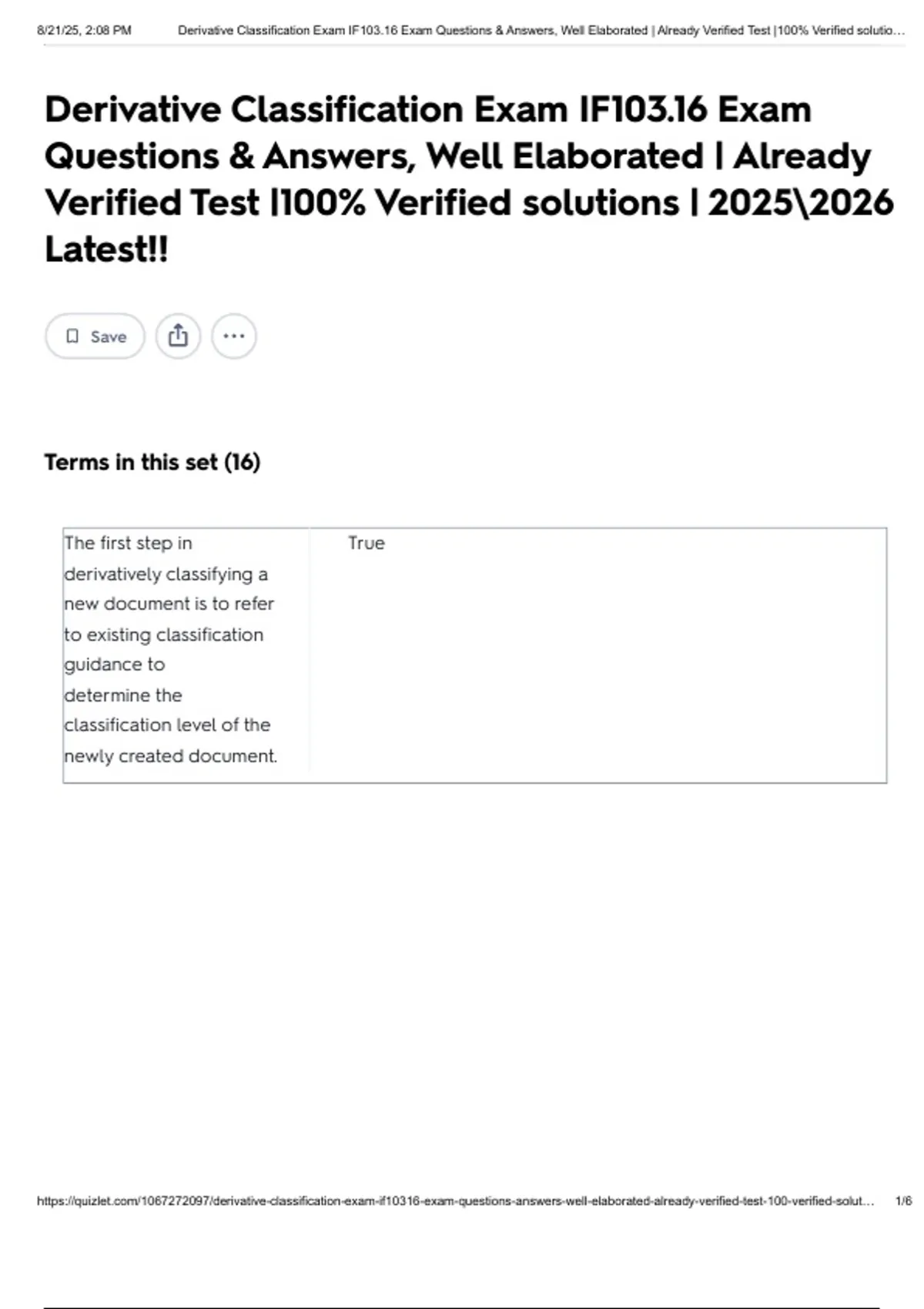 Derivative Classification Exam IF103.16 Exam Questions & Answers, Well ...