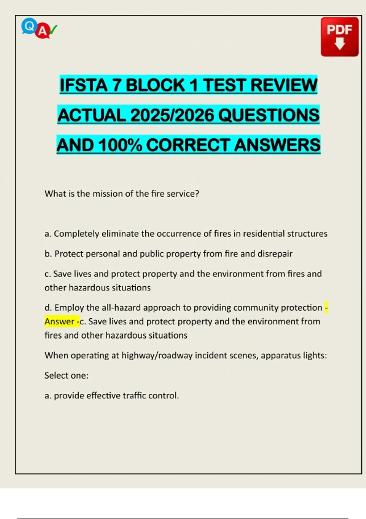 IFSTA 7 BLOCK 1 TEST REVIEW ACTUAL 2025/2026 QUESTIONS AND 100% CORRECT ...