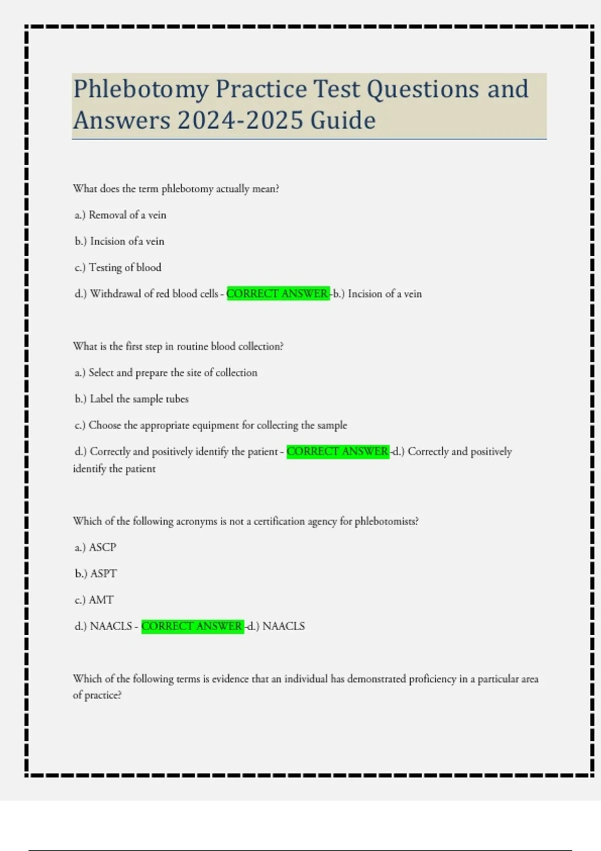 Phlebotomy Practice Test Questions and Answers Guide - Phlebotomy ...