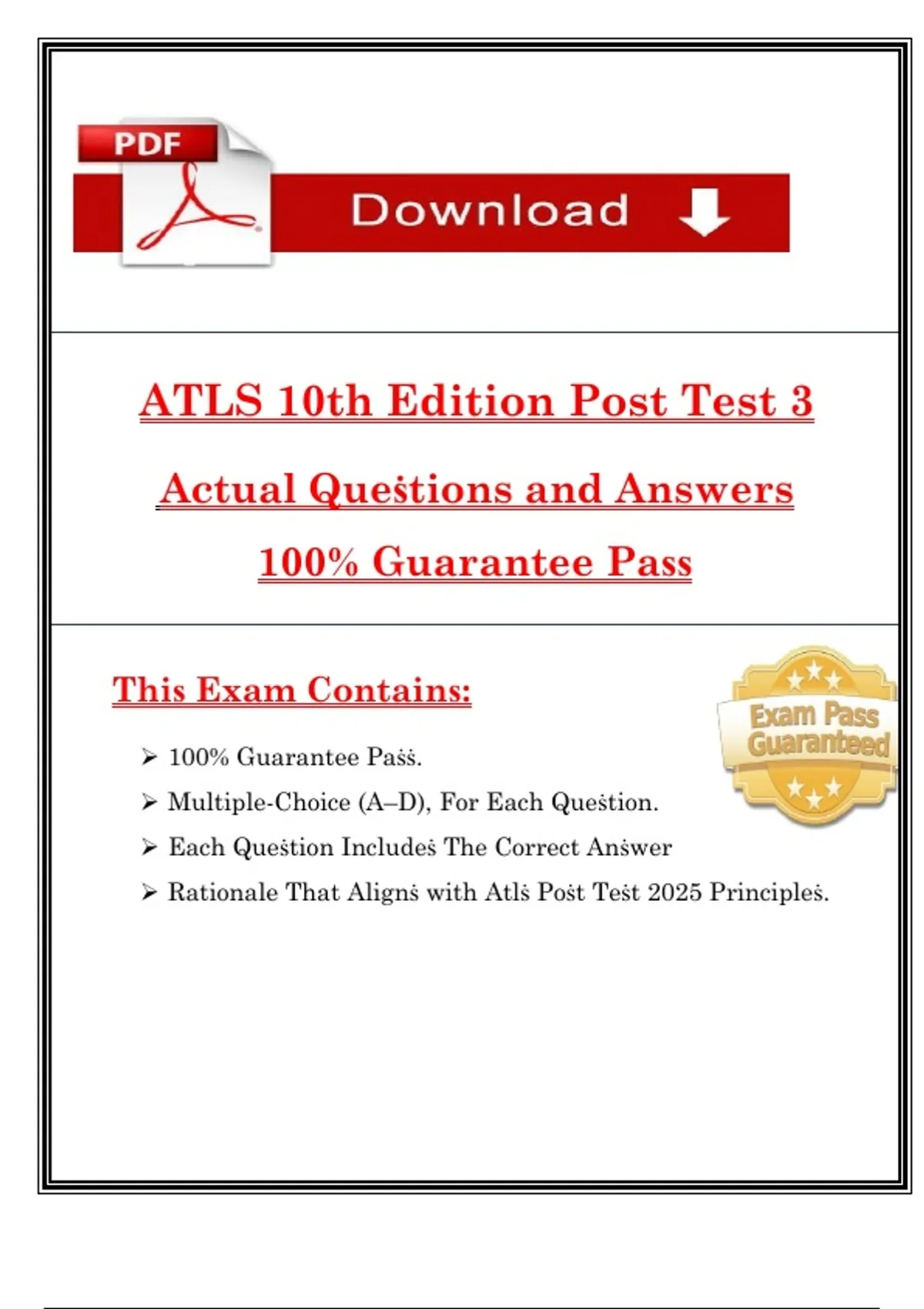 ATLS 10th Edition Post Test 3 Actual Qs with Verified Ans (2025 / 2026 ...