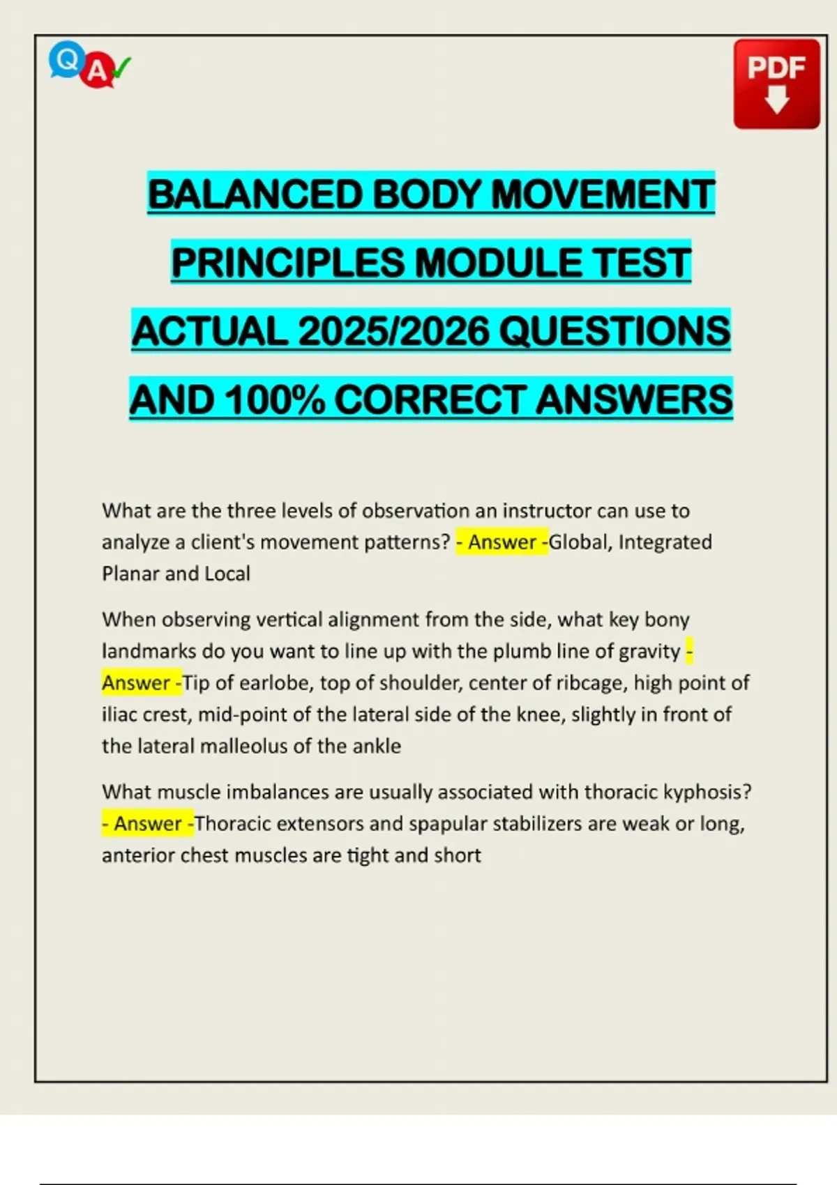 BALANCED BODY MOVEMENT PRINCIPLES MODULE TEST ACTUAL 2025/2026 ...