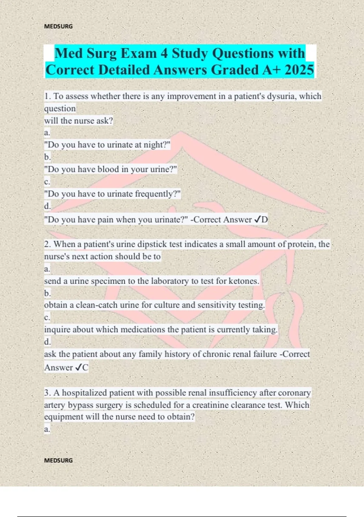 Med Surg Exam 4 Study Questions with Correct Detailed Answers Graded A+ ...