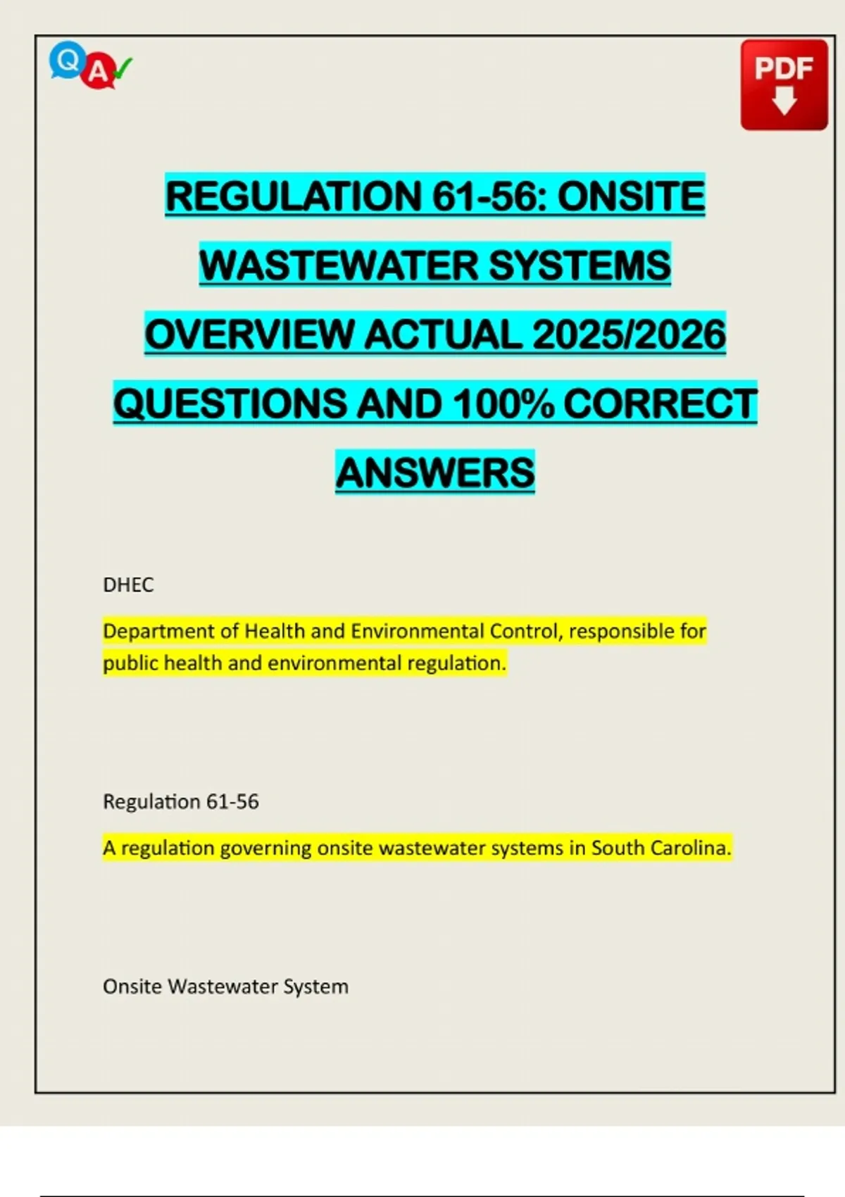 REGULATION 61-56: ONSITE WASTEWATER SYSTEMS OVERVIEW ACTUAL 2025/2026 ...
