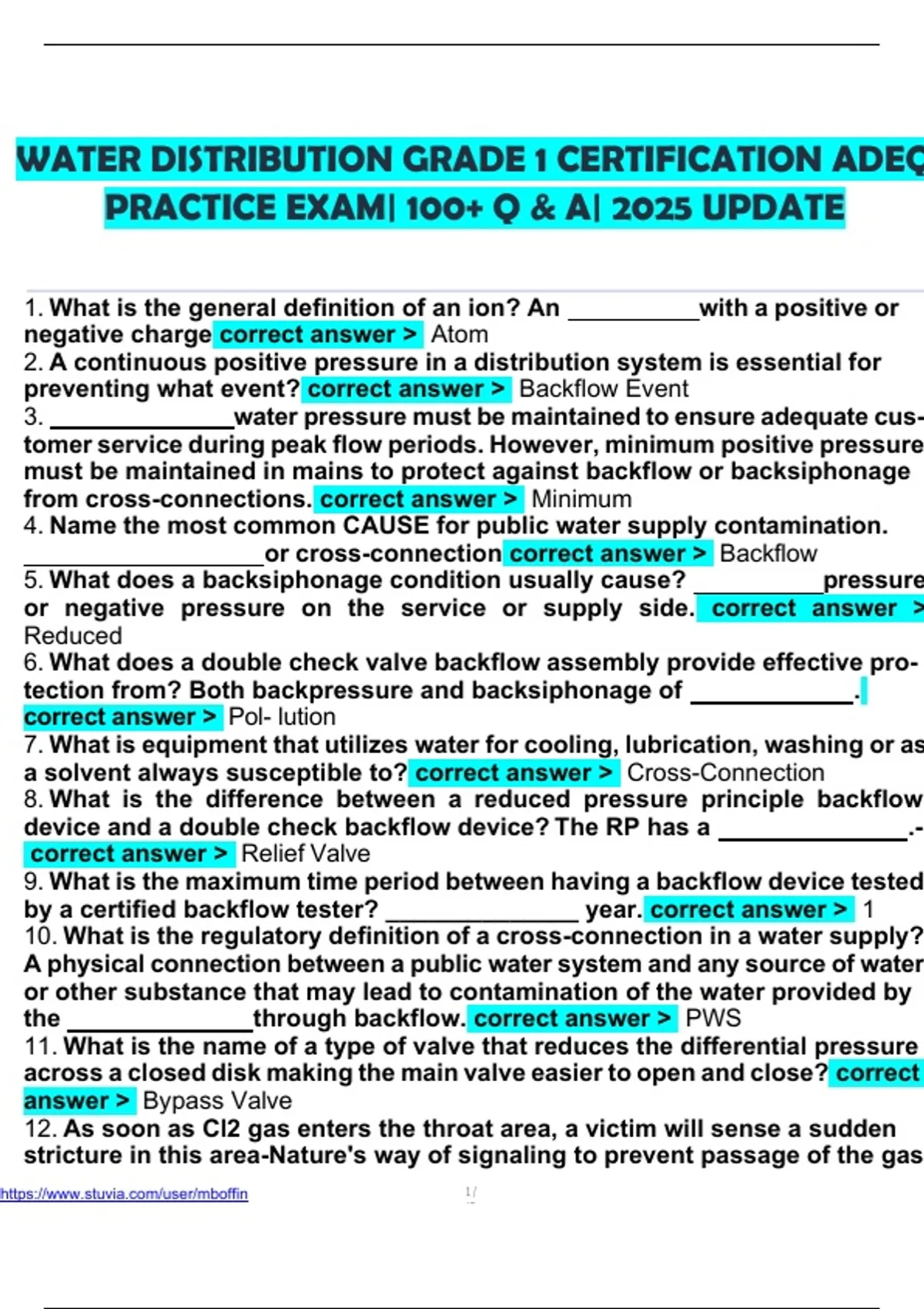 WATER DISTRIBUTION GRADE 1 CERTIFICATION ADEQ PRACTICE EXAM| 100+ Q & A| 2025 UPDATE - Water ...